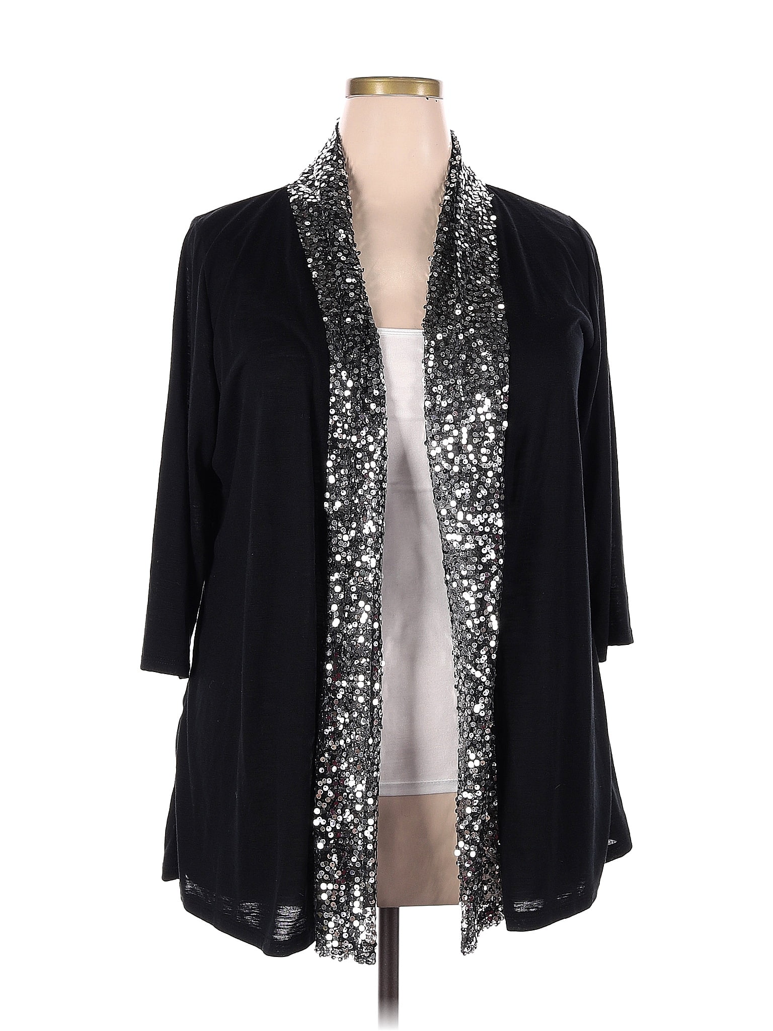 Deb Color Block Solid Black Silver Cardigan Size 3X (Plus) - 41% off ...