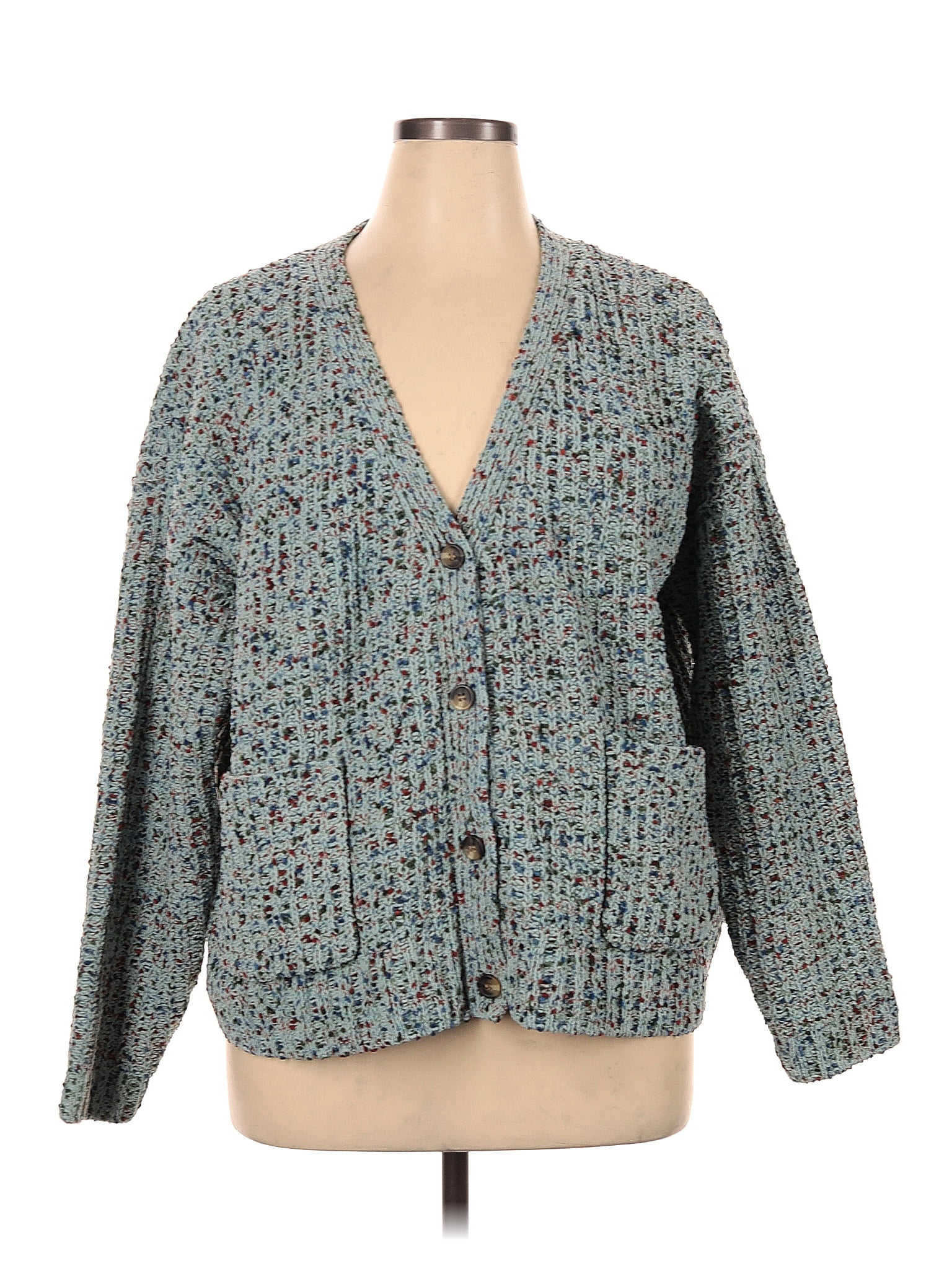 Supplies 100% Polyester Color Block Teal Cardigan Size XL - 57% off ...