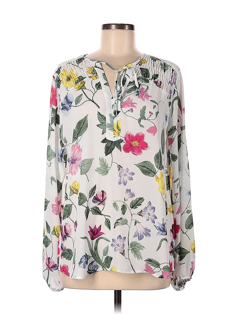Violet And Claire 100 Polyester Floral White Ivory Long Sleeve Blouse