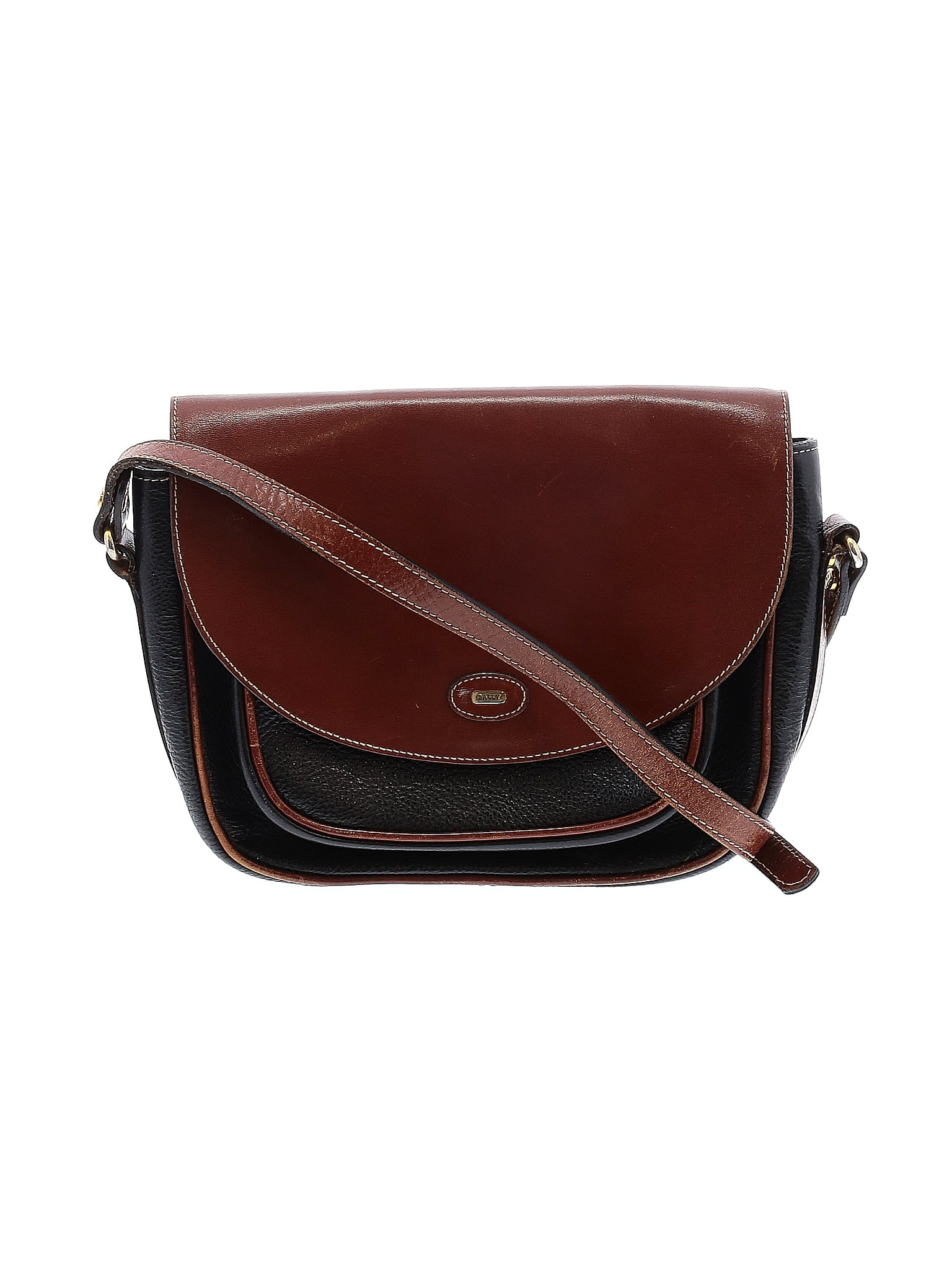 Bally 100% Leather Color Block Solid Blue Brown Leather Crossbody Bag ...