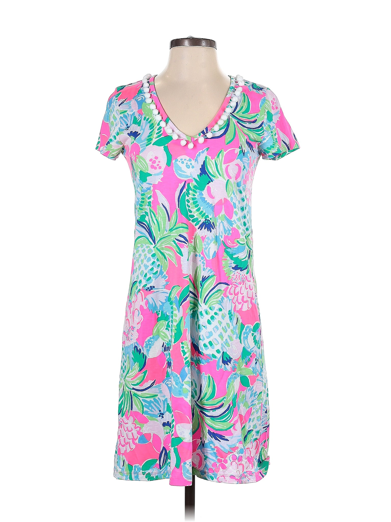Lilly Pulitzer 100 Cotton Floral Multi Color Pink Casual Dress Size Xs