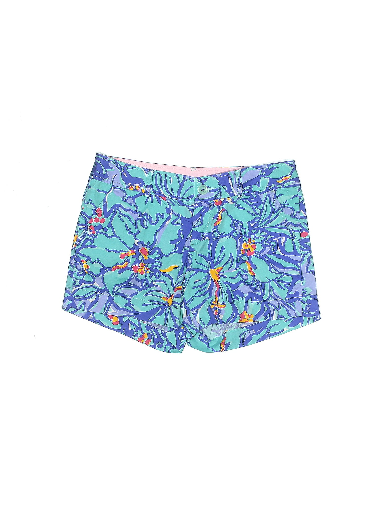 Lilly Pulitzer 100 Cotton Floral Blue Khaki Shorts Size 6 69 Off