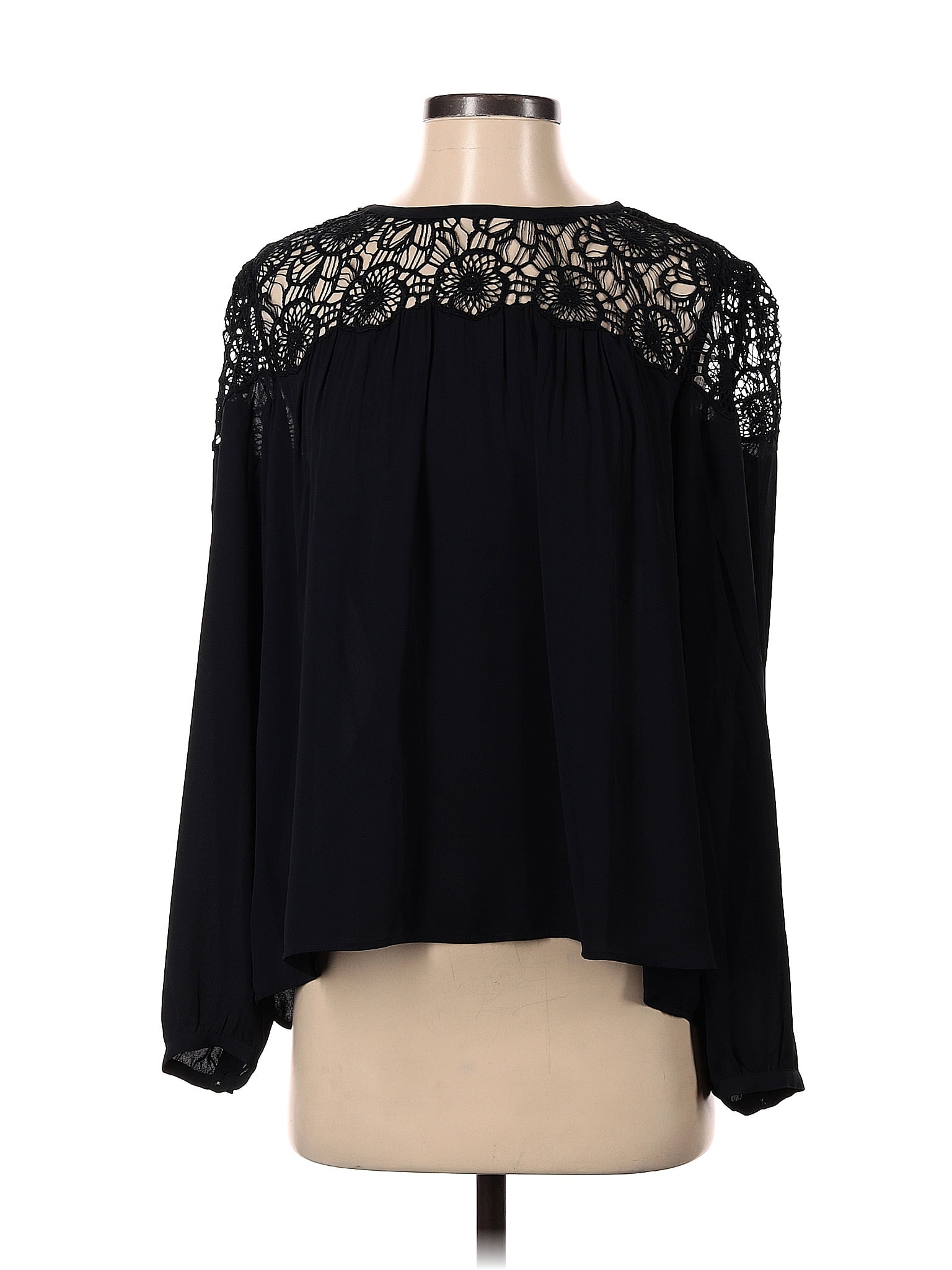 Ann Taylor Loft 100 Polyester Floral Black Long Sleeve Blouse Size S