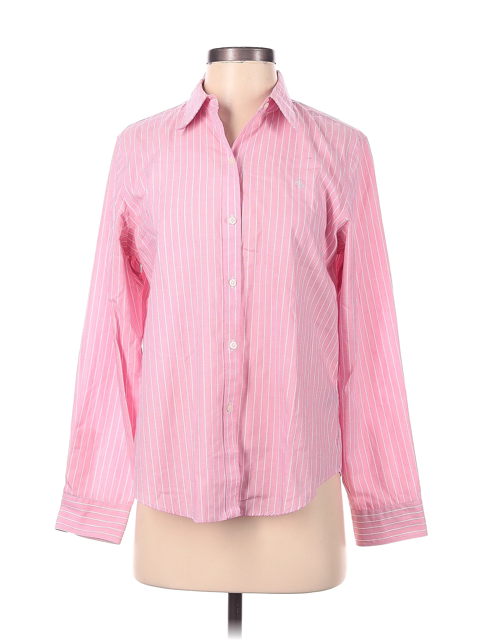 Lauren by Ralph Lauren 100% Cotton Stripes Pink Long Sleeve Button-Down Shirt Size P - 69% off ...