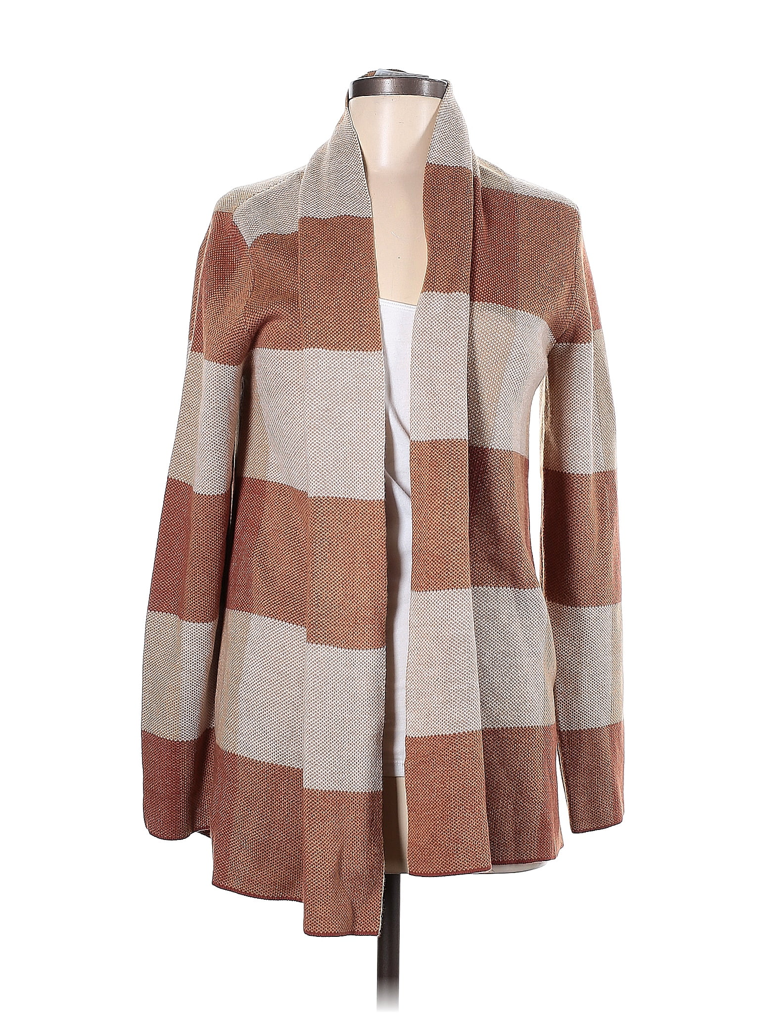 Jillian - Nicole 100% Acrylic Color Block Stripes Brown Cardigan Size M ...