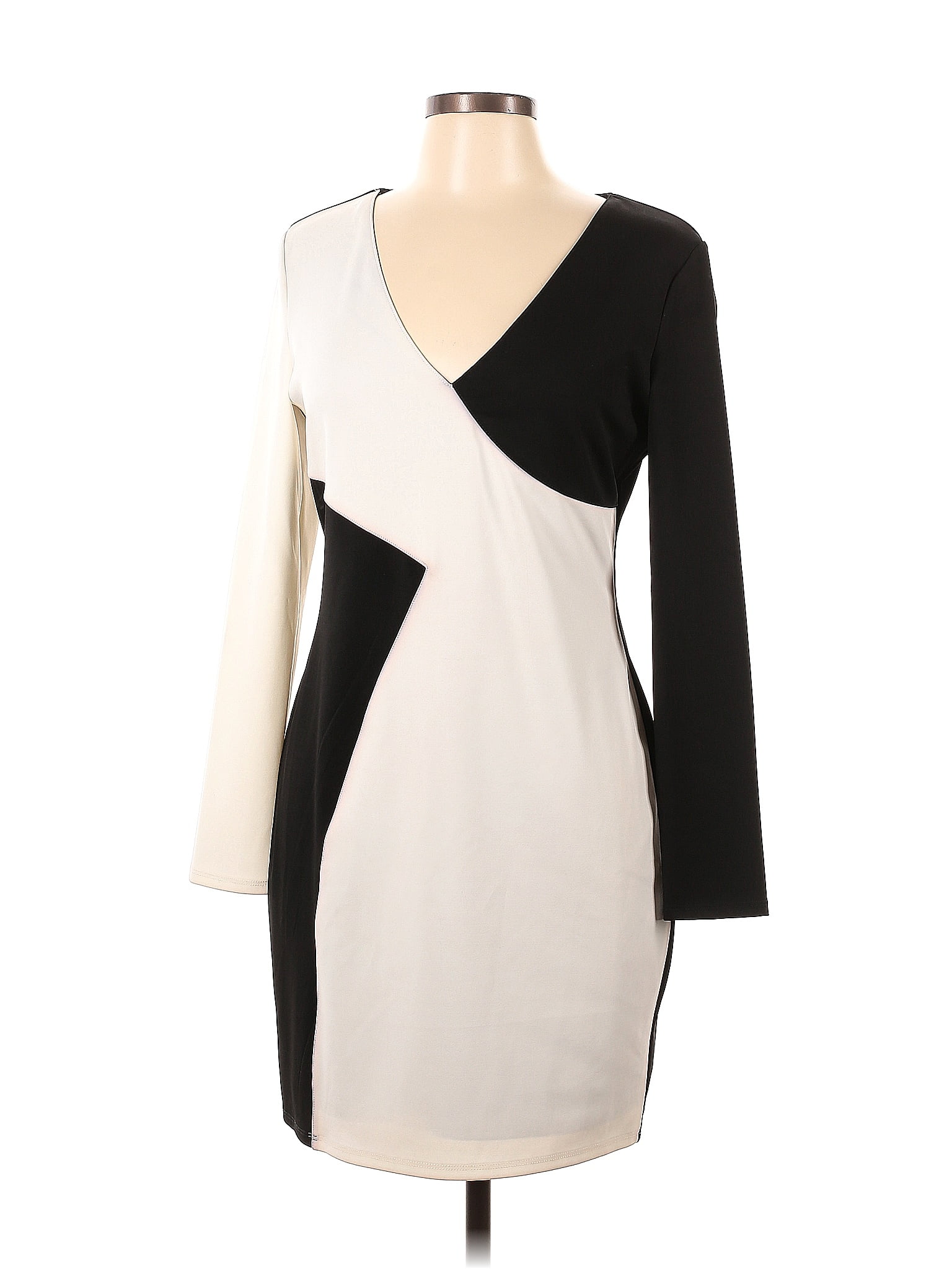 Bebe Color Block Solid Ivory Casual Dress Size L - 75% off | ThredUp