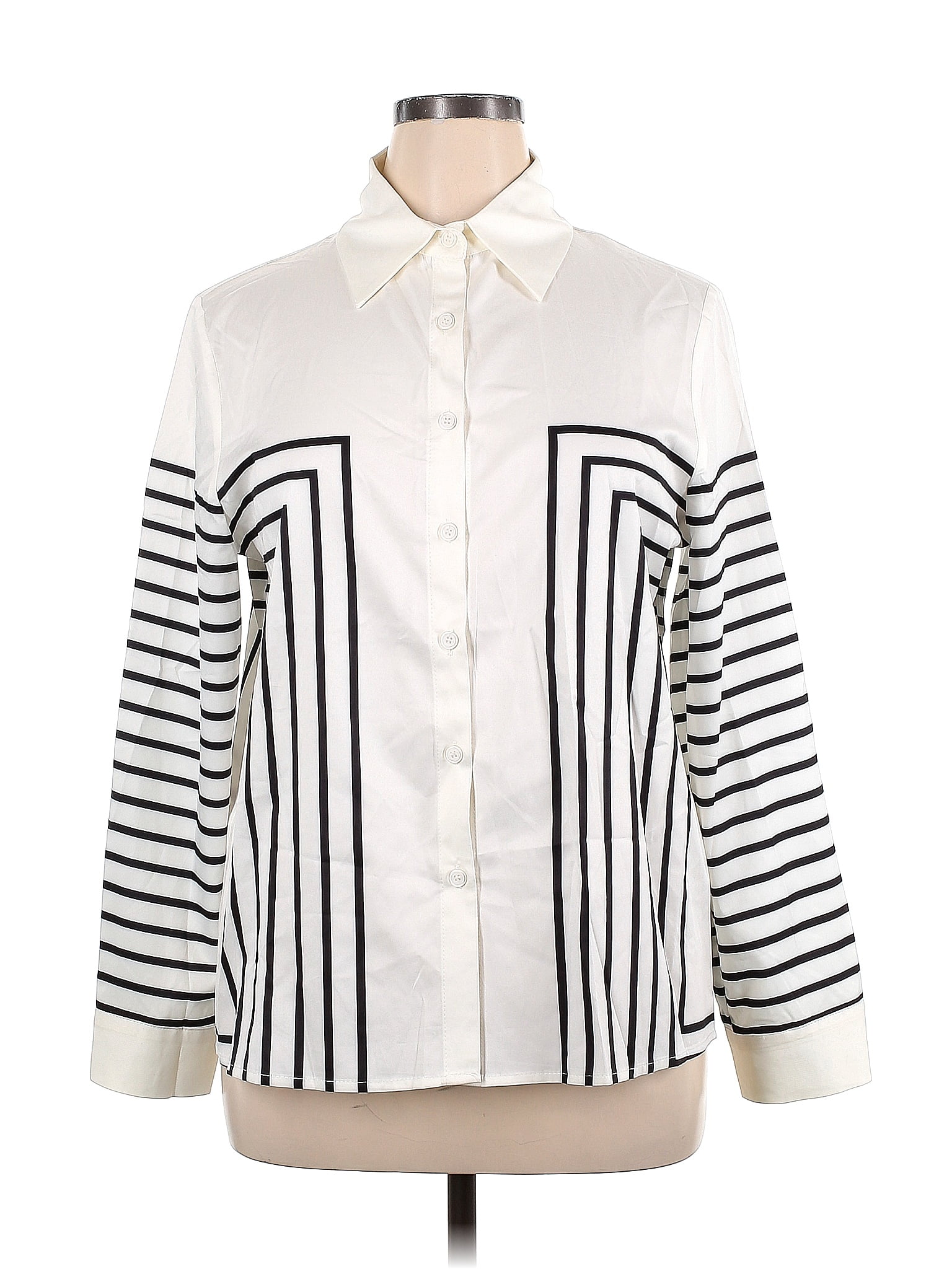 Stylewe Stripes White Ivory Long Sleeve Blouse Size Xl 66 Off Thredup