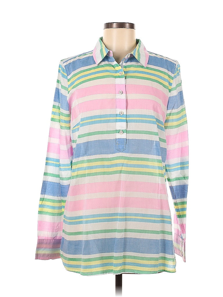 Talbots 100% Cotton Color Block Stripes Pink Long Sleeve Blouse Size M - 77% off | ThredUp