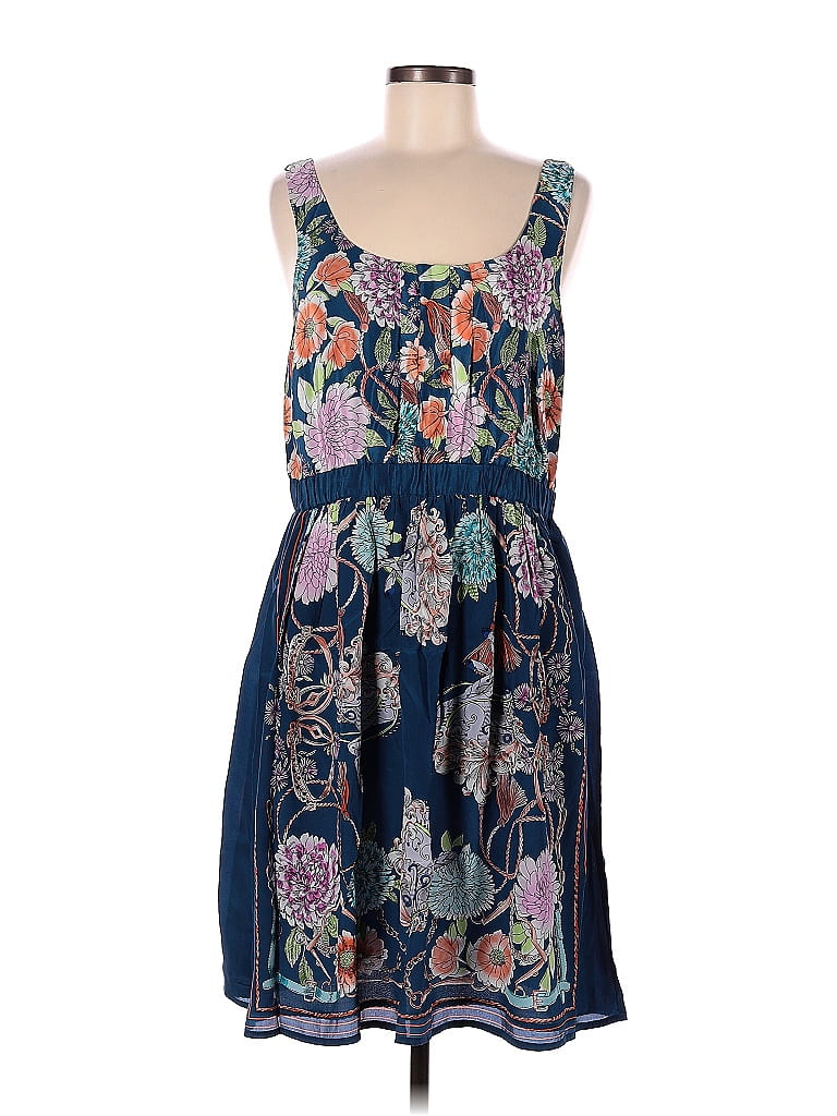 Moulinette Soeurs 100 Silk Floral Multi Color Blue Casual Dress Size M
