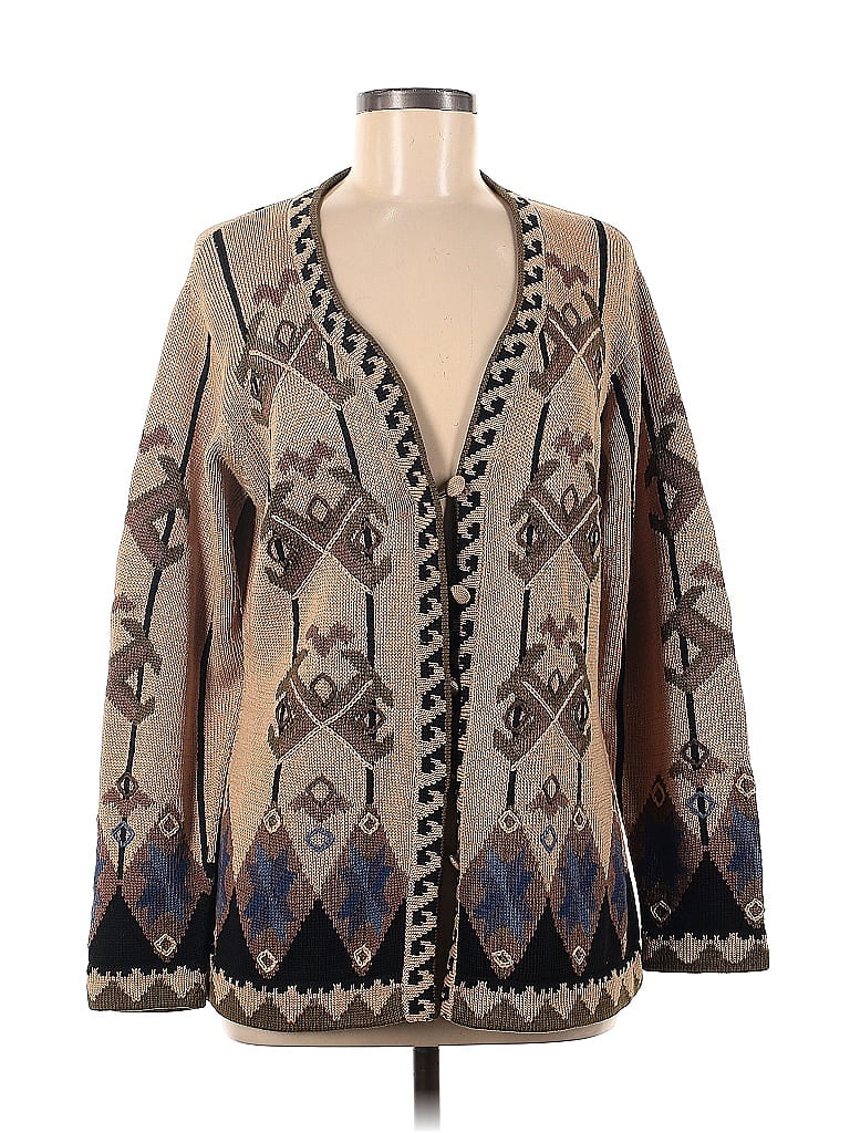 Peruvian Connection 100% Cotton Color Block Tan Cardigan Size M - 77% ...
