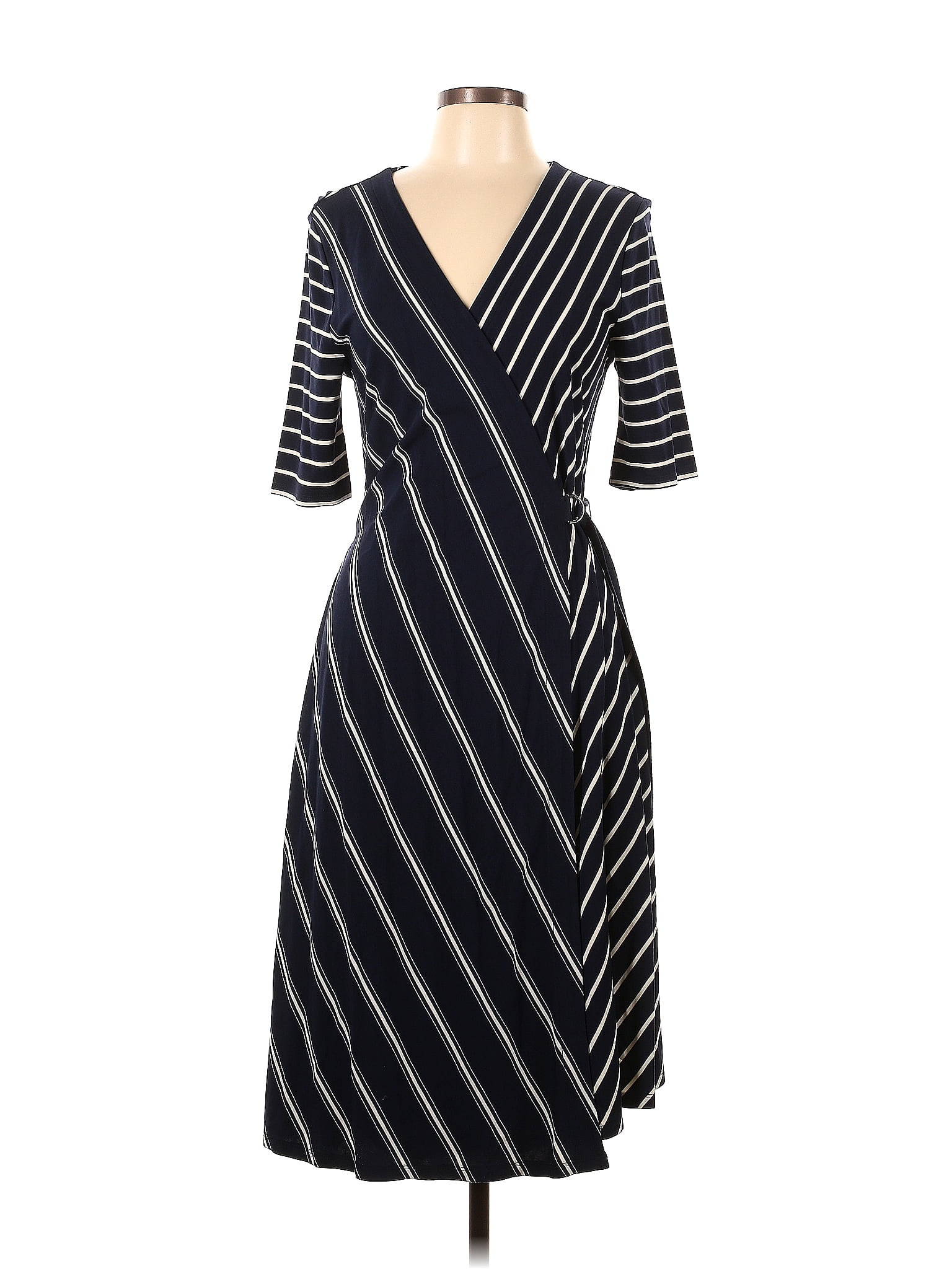 Ann Taylor Chevron-herringbone Stripes Black Blue Casual Dress Size L ...