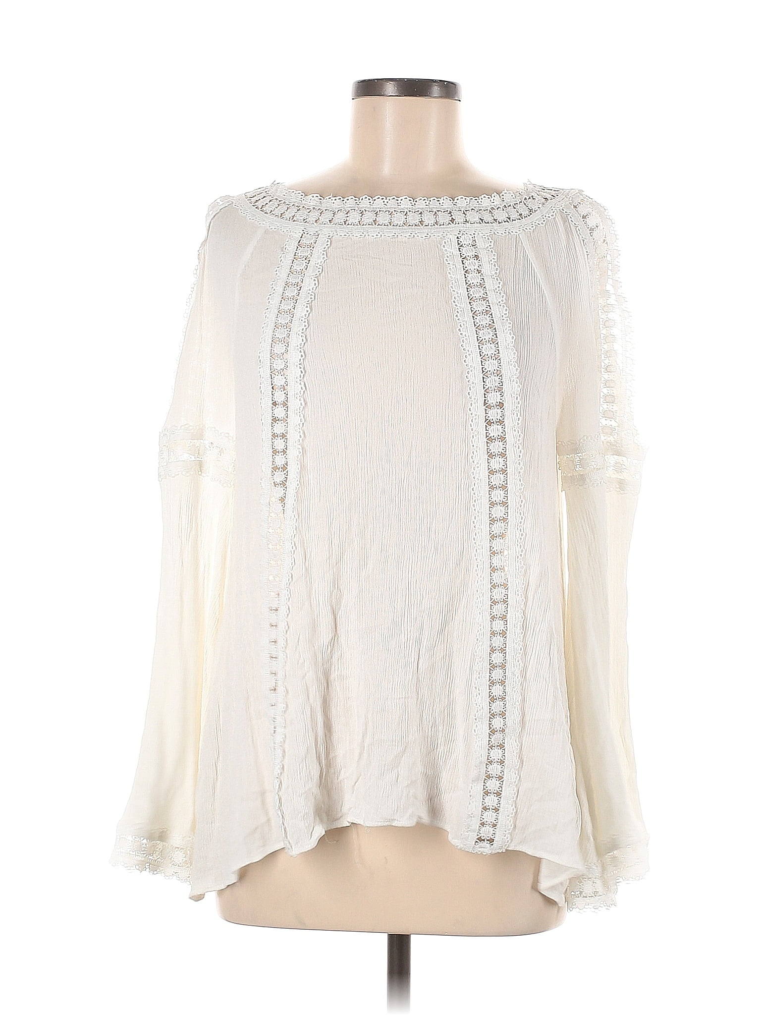 English Factory 100 Rayon White Ivory Long Sleeve Blouse Size L 78