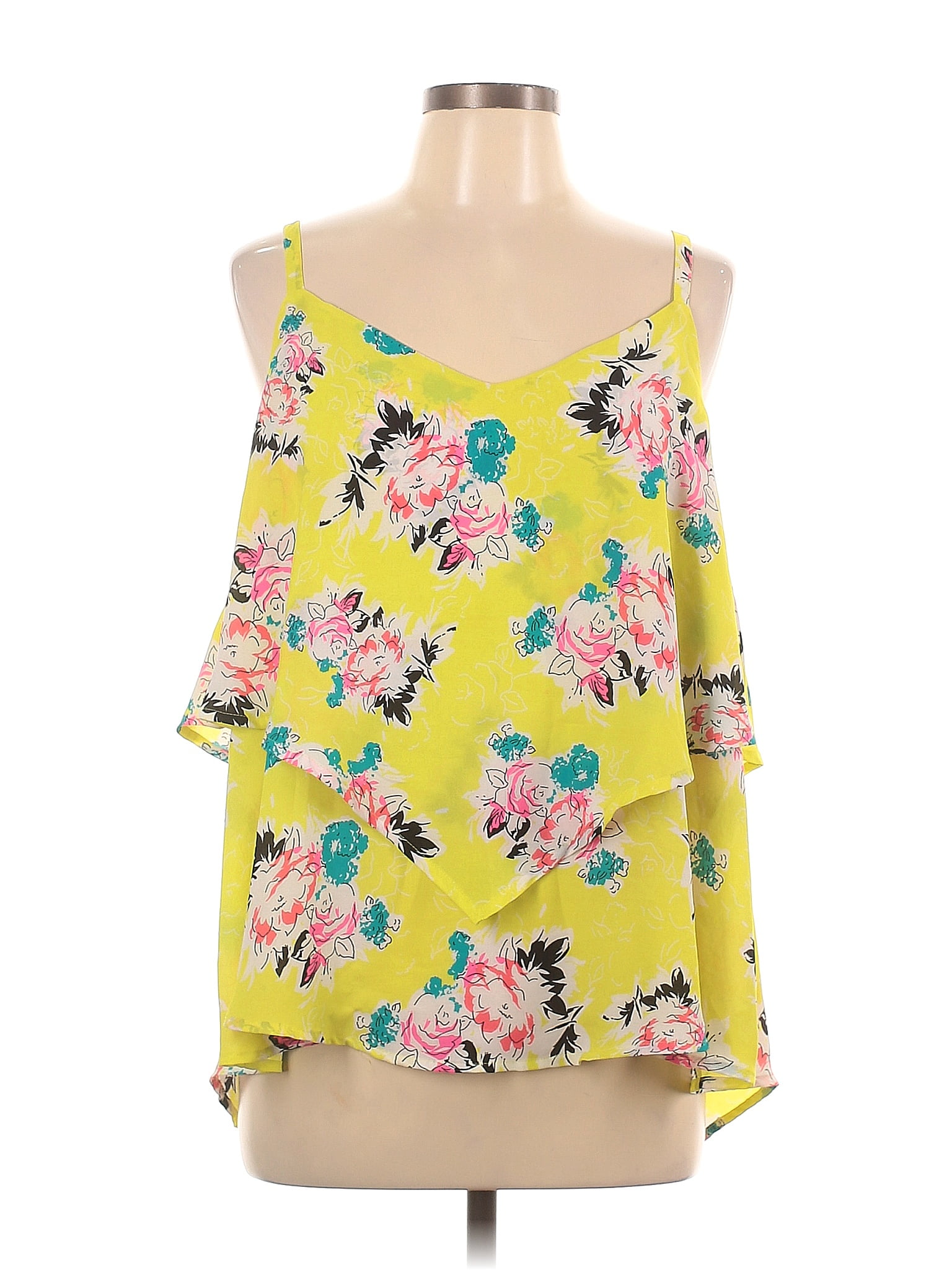 Torrid 100% Polyester Floral Yellow Sleeveless Blouse Size Lg Plus (0 ...
