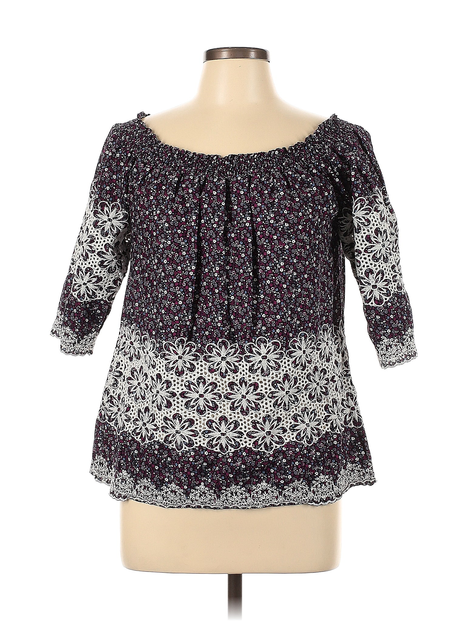 Kut From The Kloth 100 Cotton Floral Black Short Sleeve Blouse Size L