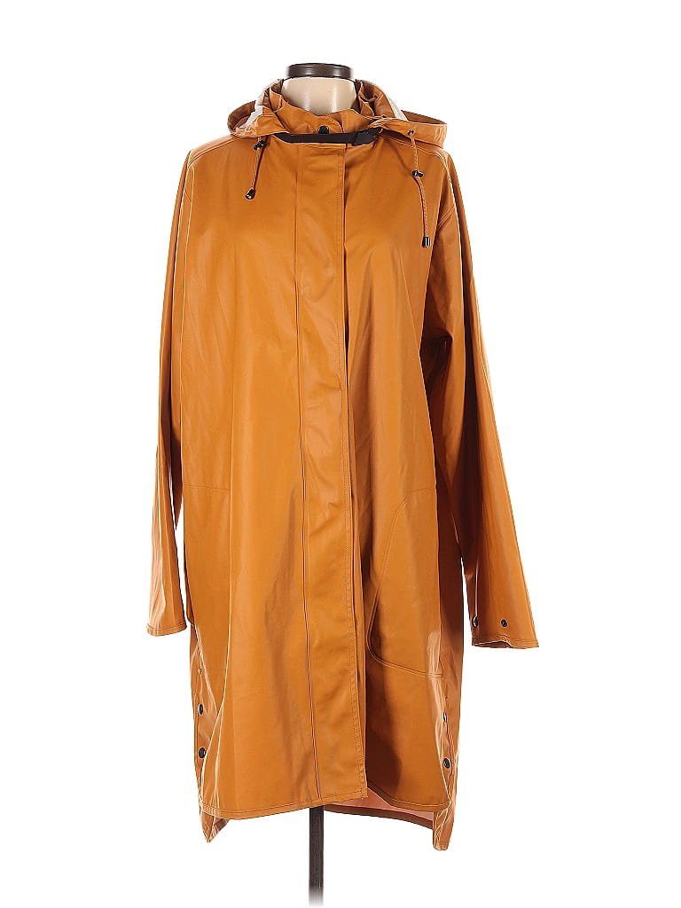 Ilse Jacobsen 100% Polyurethane Solid Yellow Orange Raincoat Size 46 ...