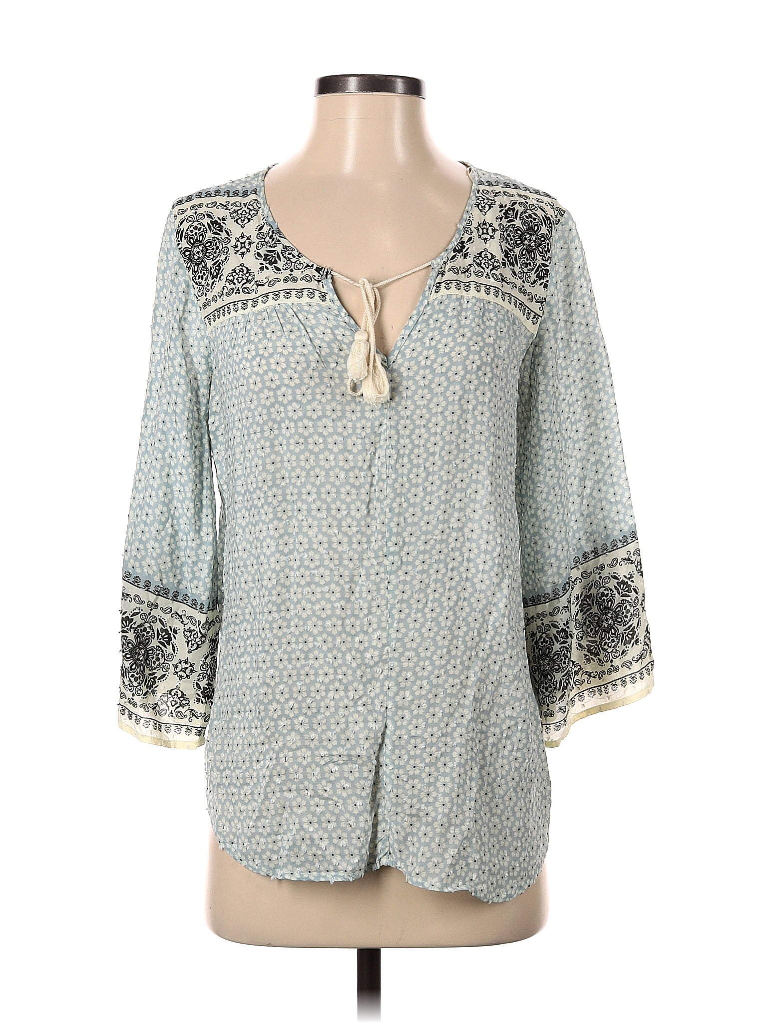 Lovestitch 100 Rayon Polka Dots Teal Long Sleeve Blouse Size S 60