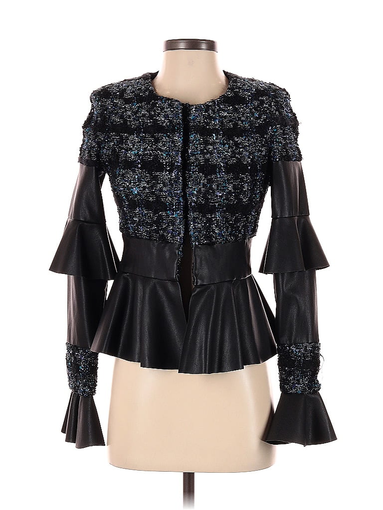 Deborah Lyons Paisley Tweed Black Ohio Faux Leather Tweed Jacket Size 8 ...