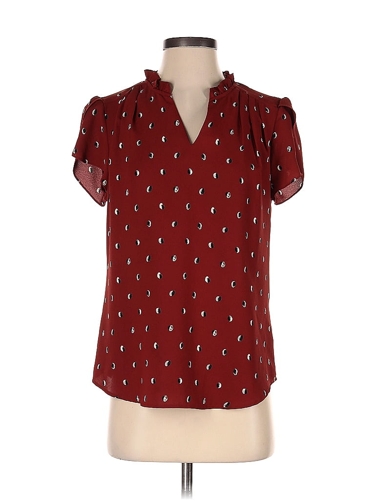 41hawthorn 100 Polyester Polka Dots Red Burgundy Short Sleeve Blouse