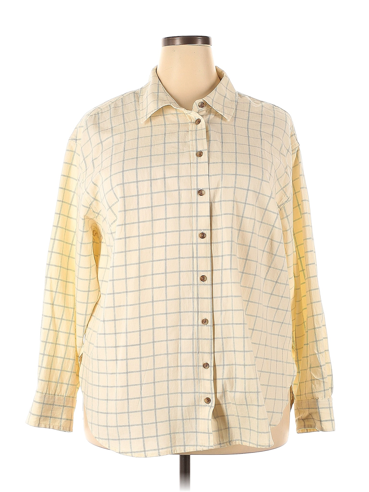 Universal Thread 100% Cotton Yellow Long Sleeve Button-Down Shirt Size ...