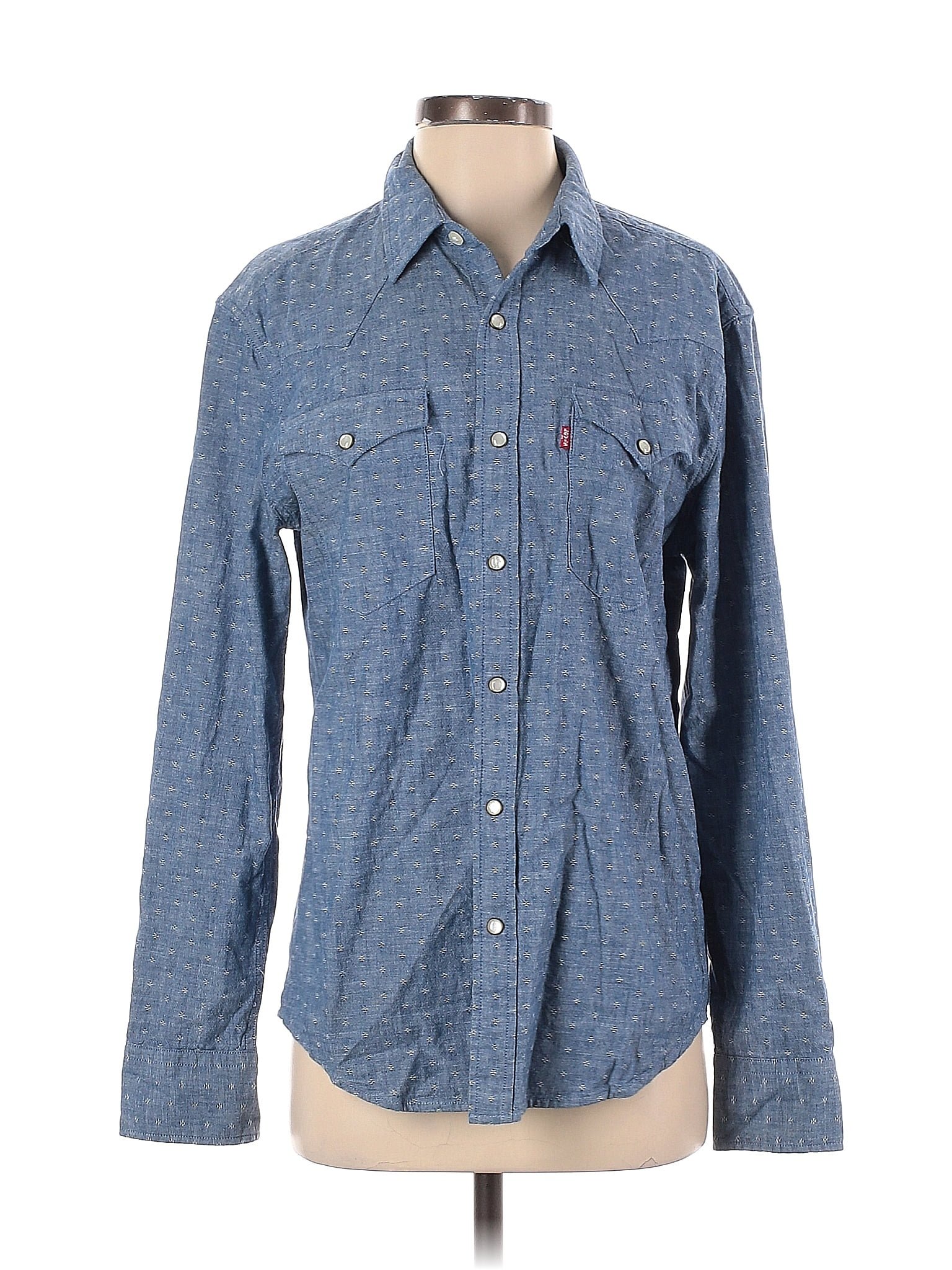Levis 100 Cotton Checkered Gingham Blue Long Sleeve Button Down Shirt