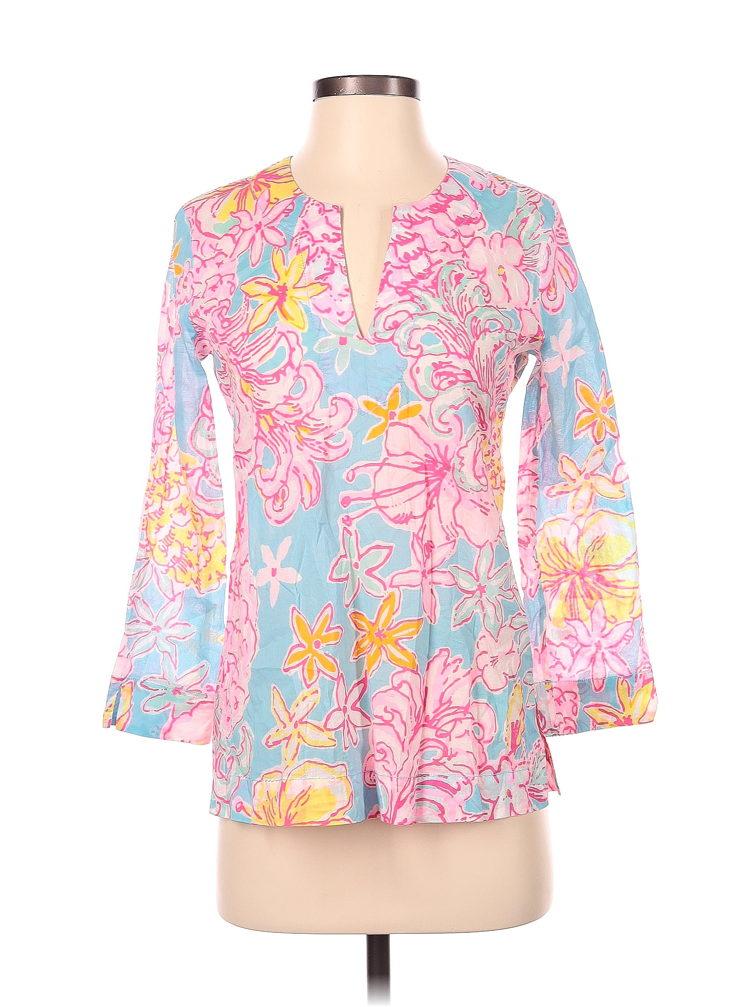 Lilly Pulitzer 100 Cotton Multi Color Pink Long Sleeve Blouse Size Xs