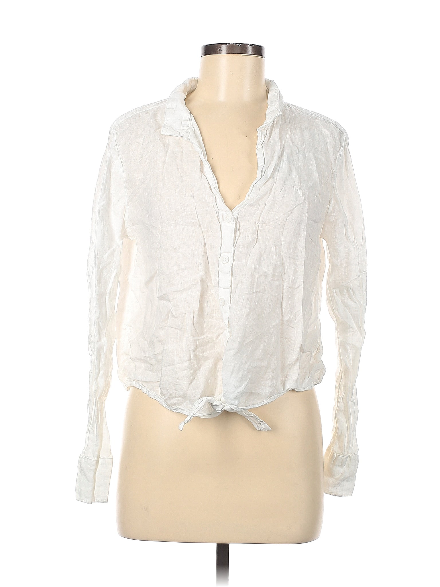 Cloth & Stone 100% Linen Solid White Ivory Long Sleeve Blouse Size M ...