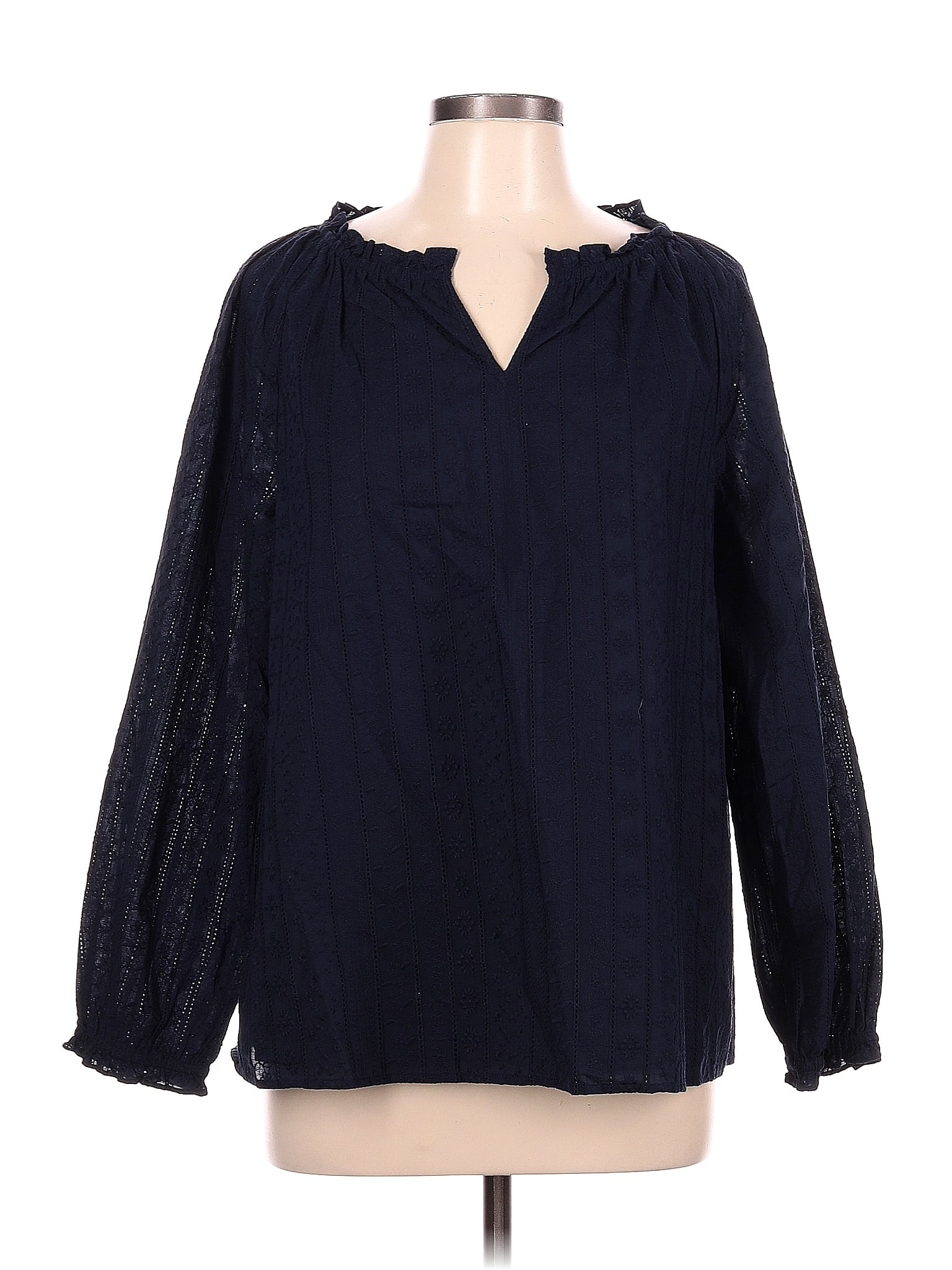 Talbots 100 Cotton Navy Blue Long Sleeve Blouse Size L 75 Off Thredup