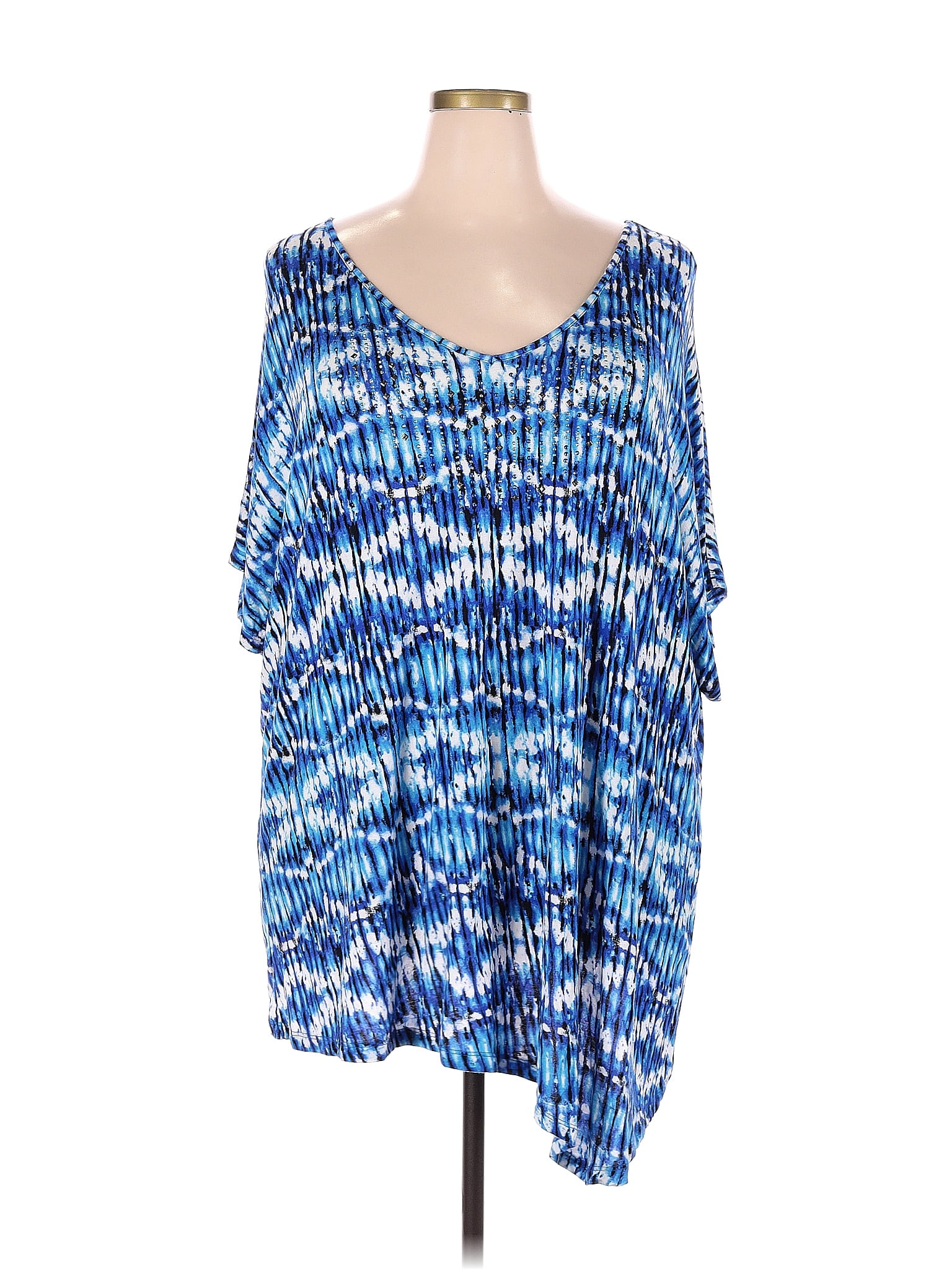 Catherines Multi Color Blue Short Sleeve Blouse Size 3x Plus 66
