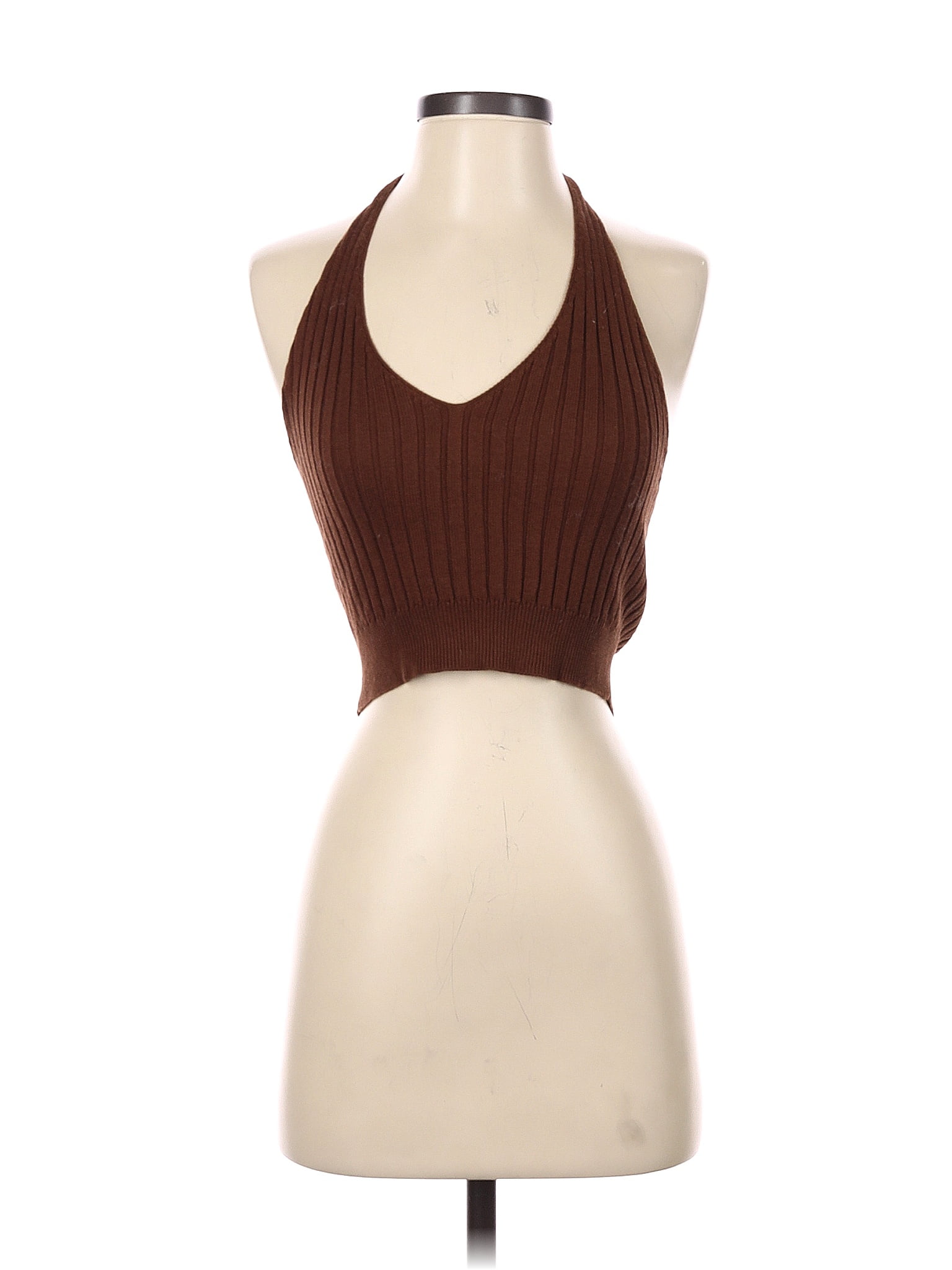 Kendall & Kylie Solid Brown Halter Top Size S - 64% off | ThredUp