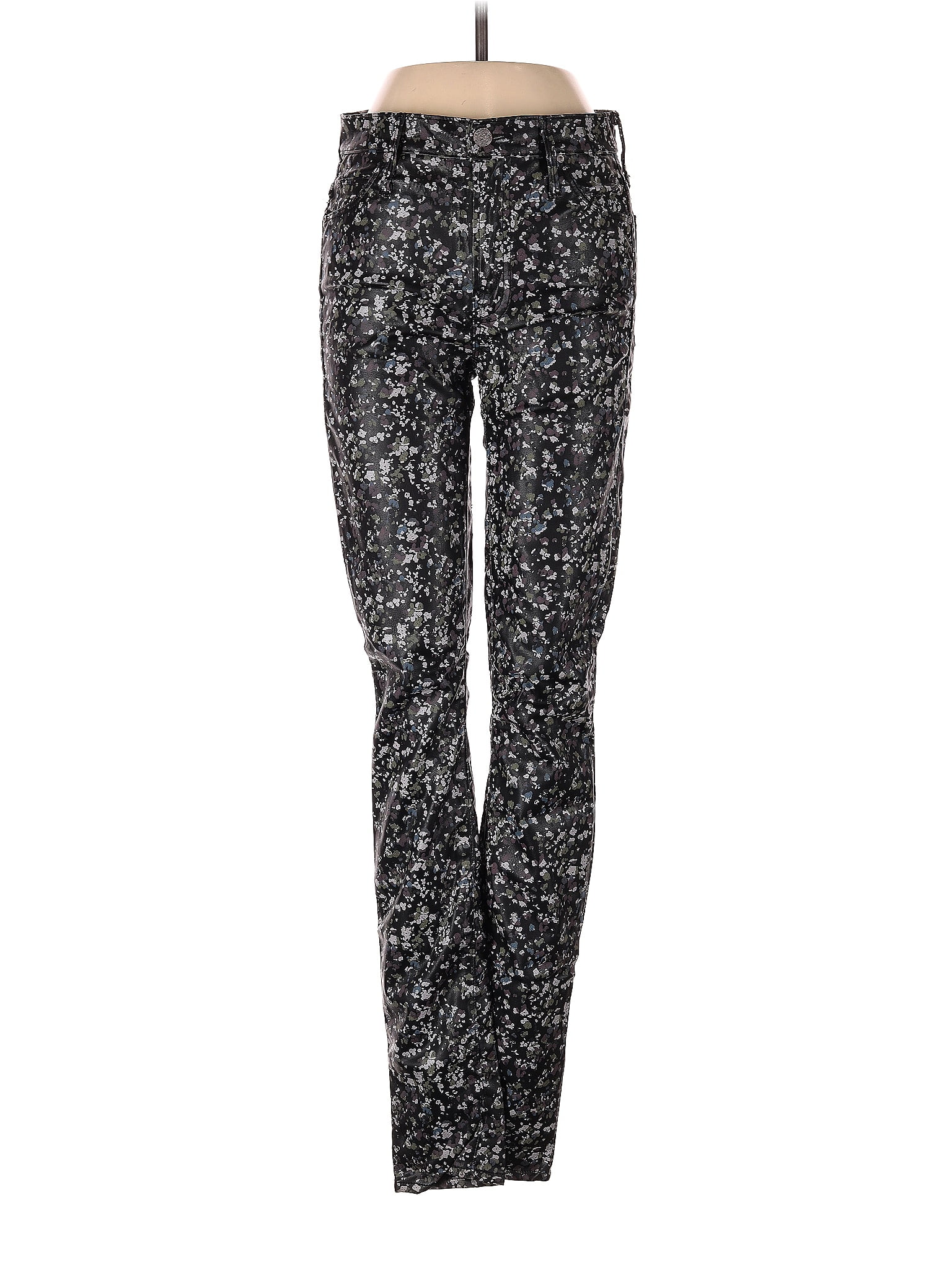 Mother 100% Cotton Floral Multi Color Silver Faux Leather Pants Size ...
