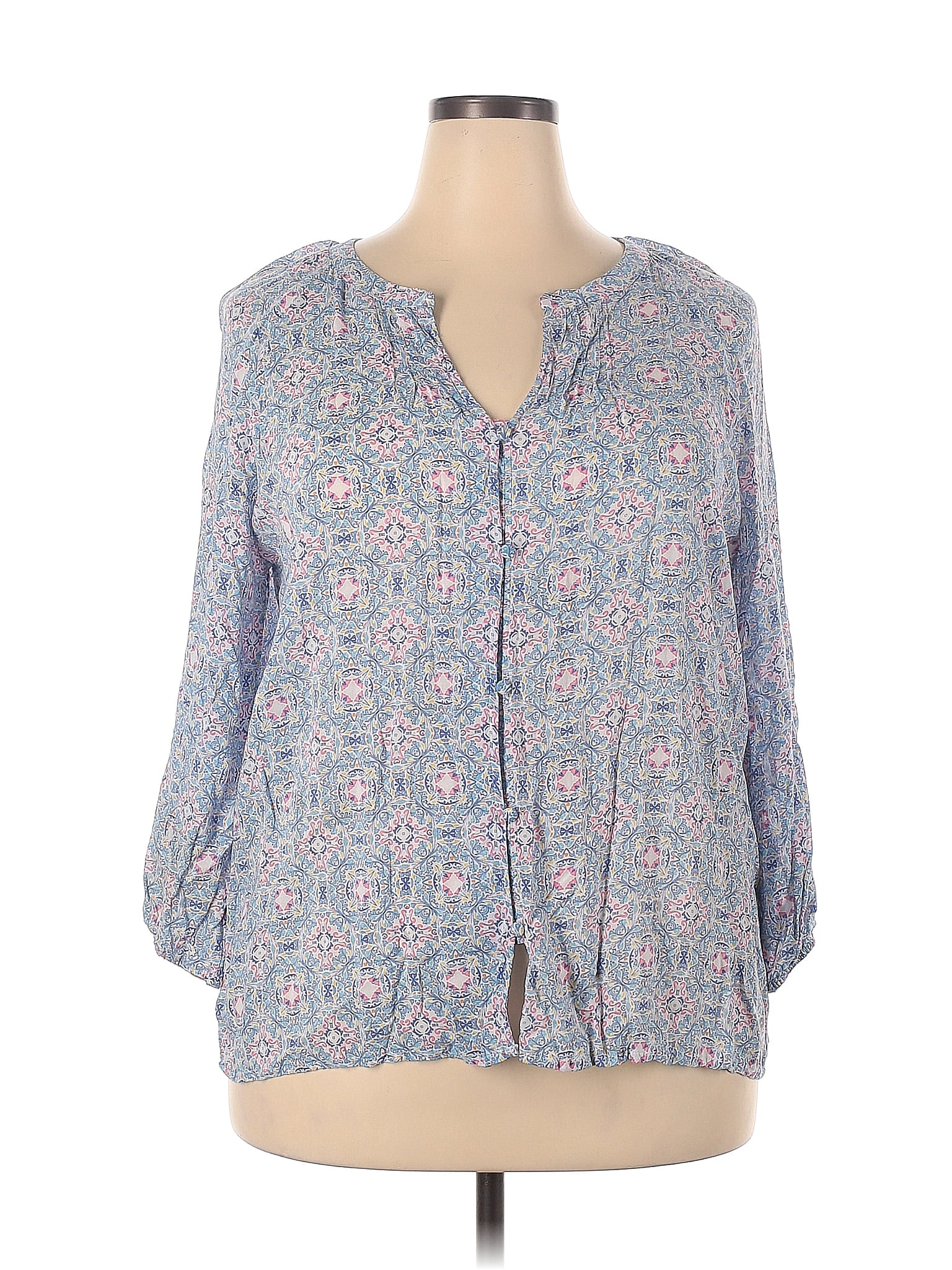 Jones New York 100% Rayon Blue Long Sleeve Blouse Size 2X (Plus) - 74% ...
