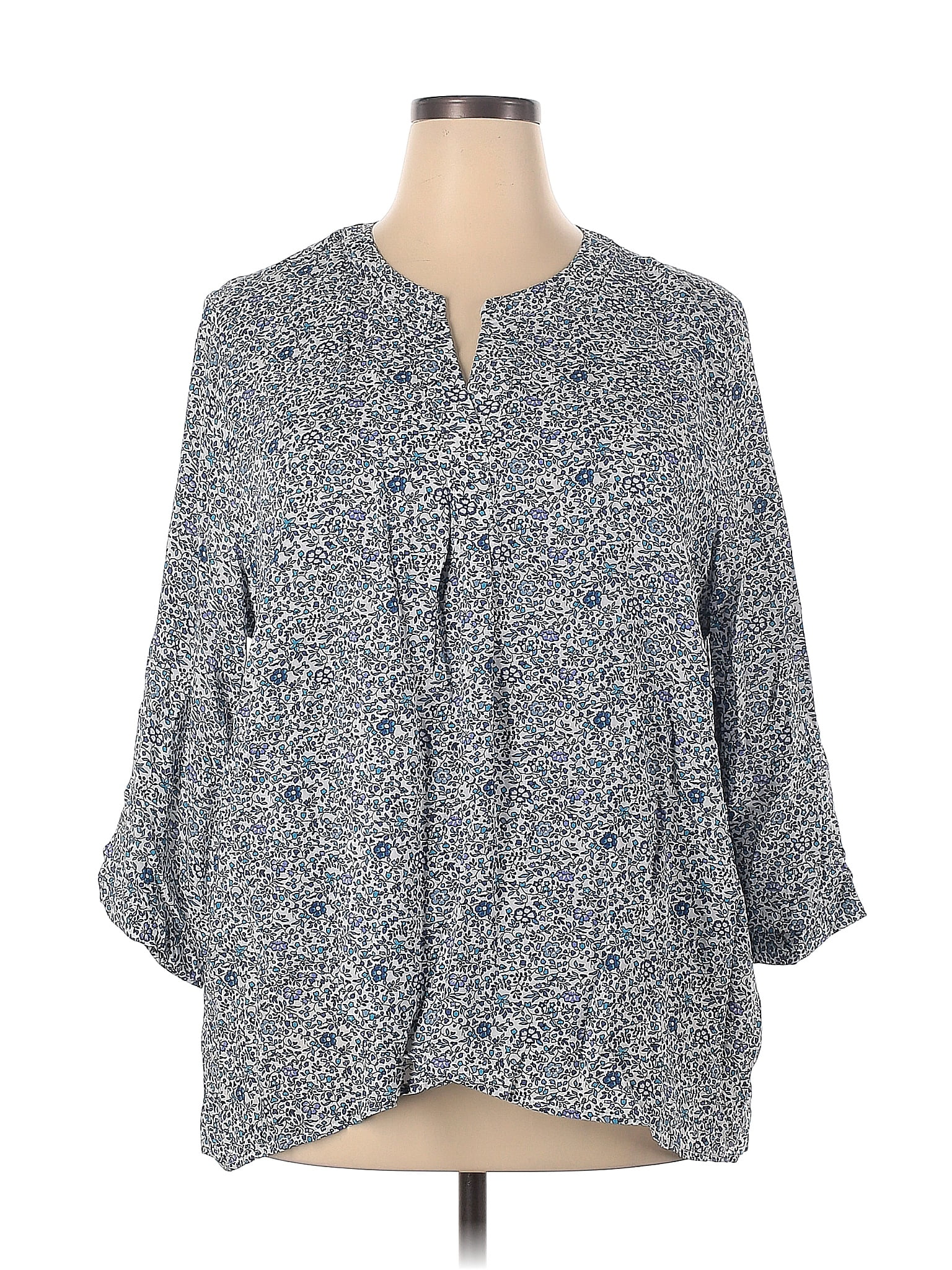 Jones New York 100 Rayon Multi Color Blue Long Sleeve Blouse Size 2x