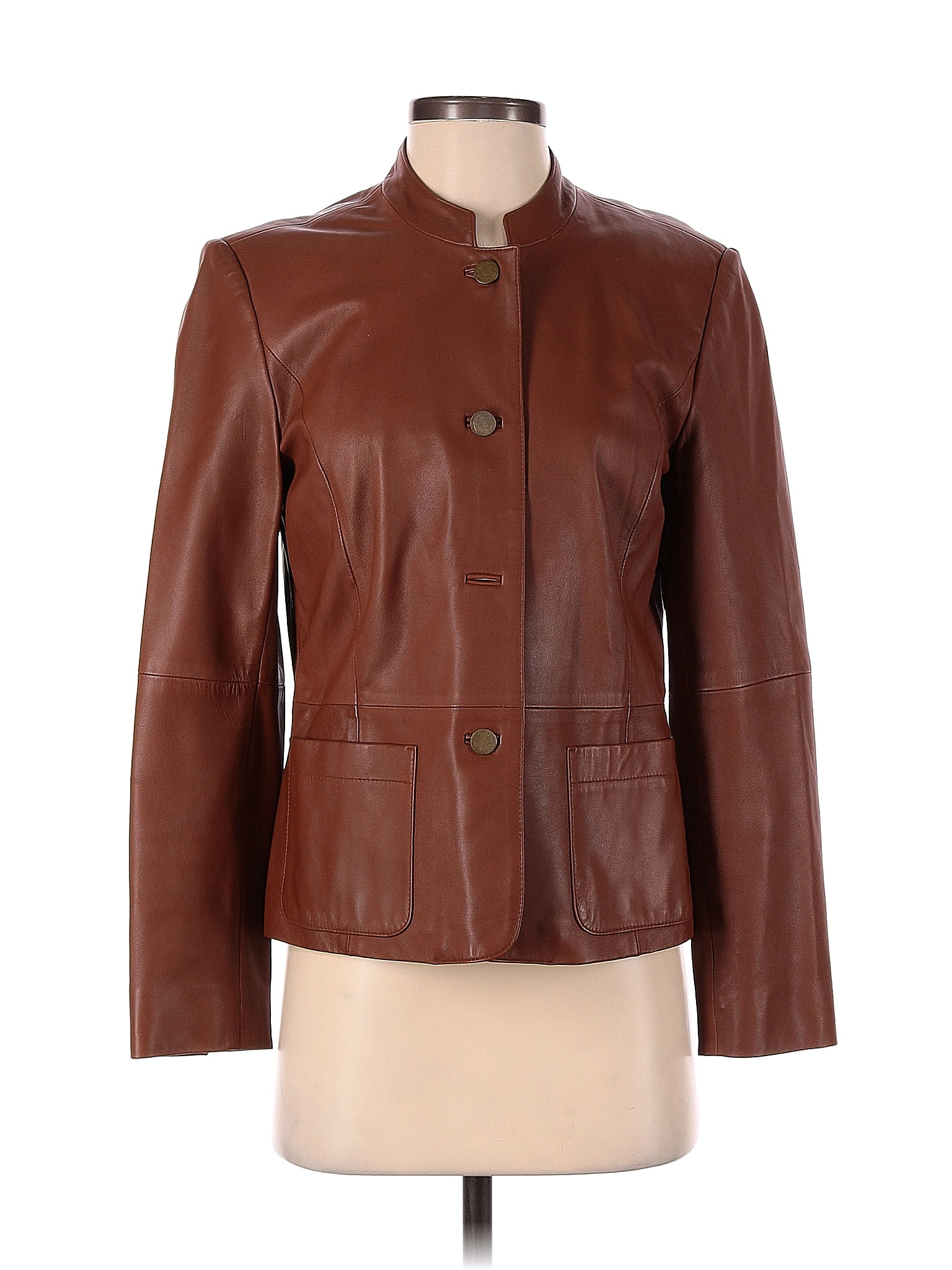 Talbots 100% Leather Solid Brown Leather Jacket Size 4 - 80% off | ThredUp