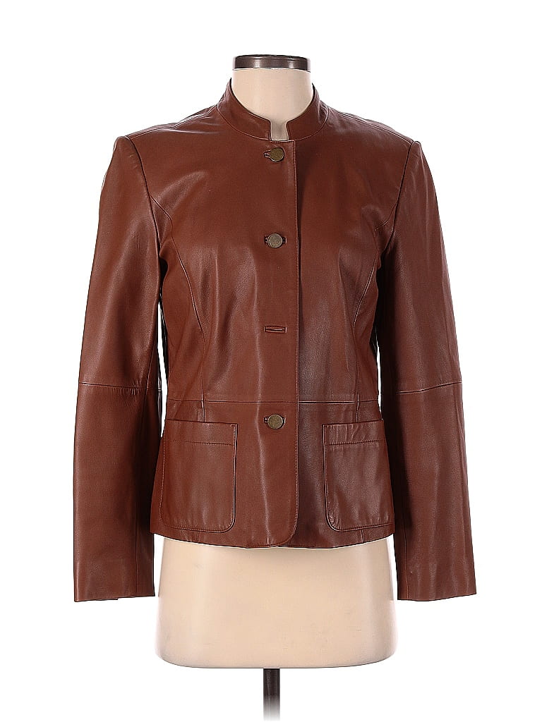 Talbots 100% Leather Solid Brown Leather Jacket Size 4 - 80% off | ThredUp