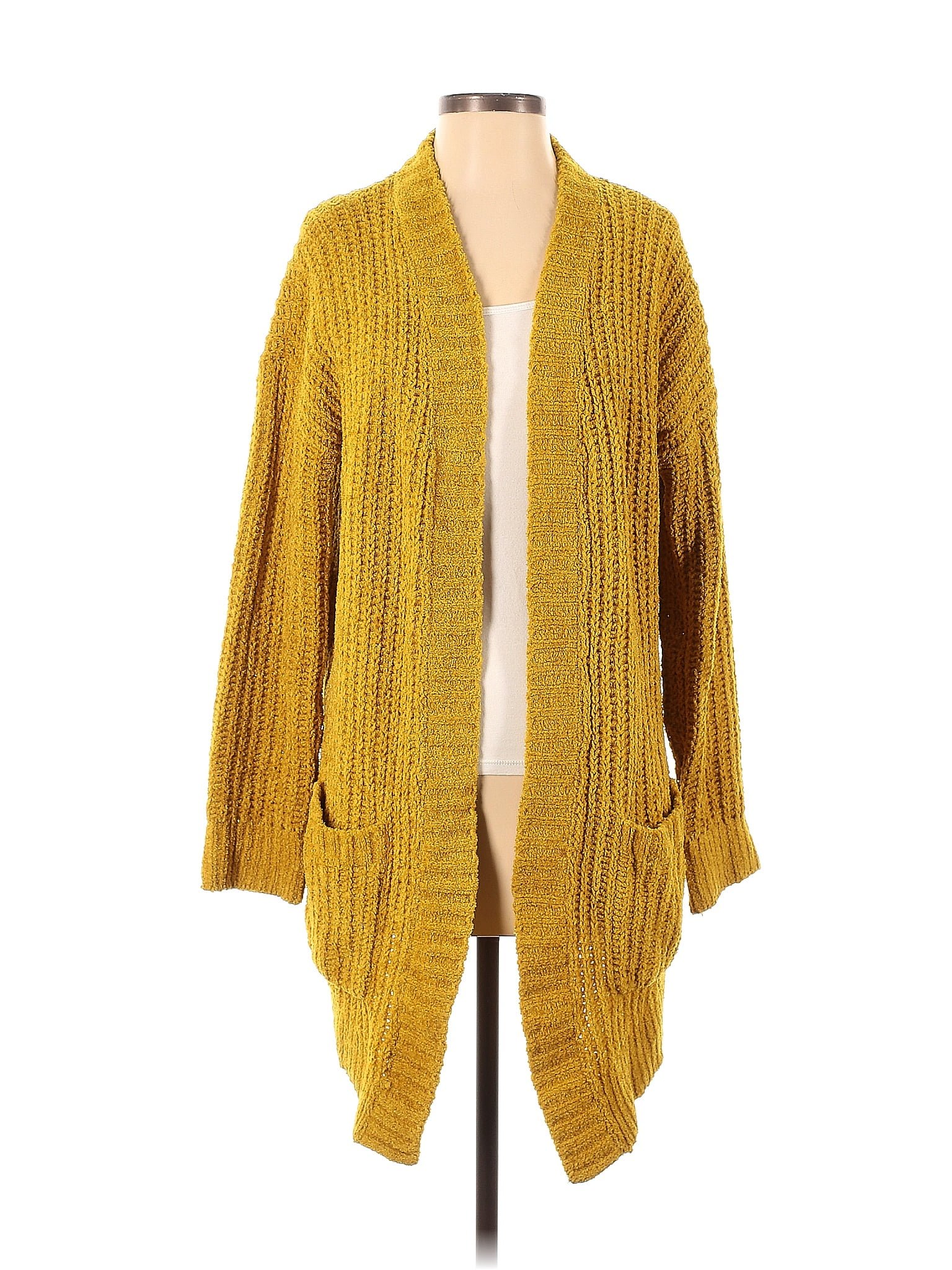 Express 100% Polyester Color Block Solid Yellow Cardigan Size S (Plus ...