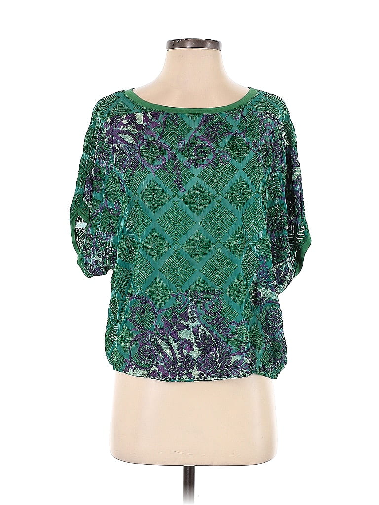 Language Batik Brocade Green Short Sleeve Silk Top Size S 56 Off