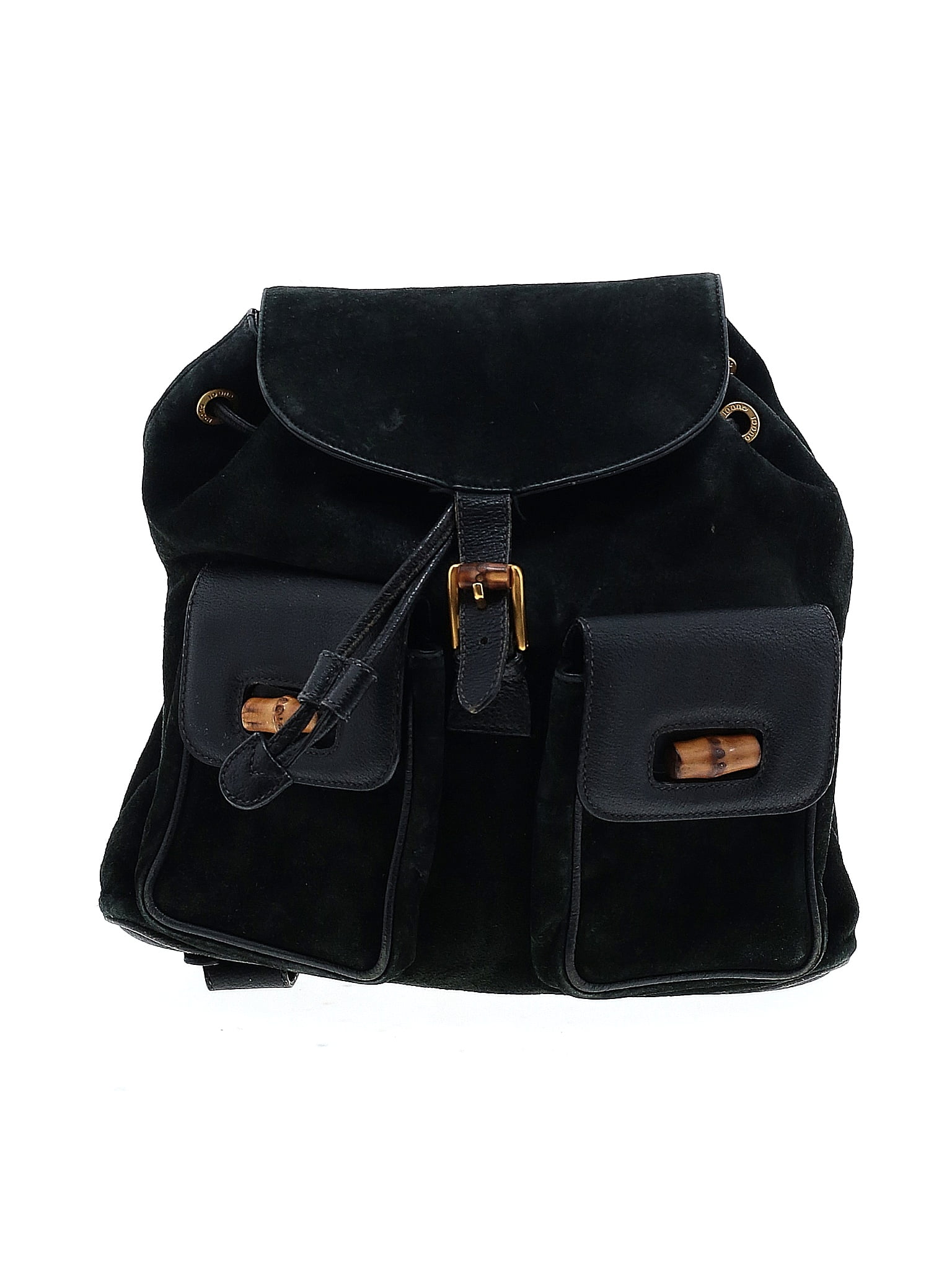 Gucci 100% Leather Solid Black Vintage Suede Bamboo Backpack One Size ...