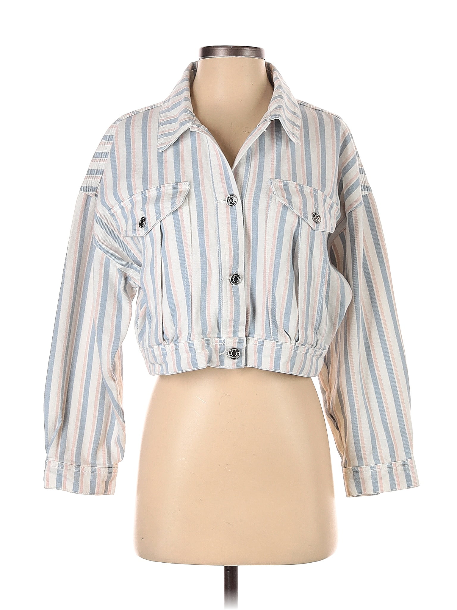 Missguided 100% Cotton Stripes White Denim Jacket Size 4 - 60% off ...