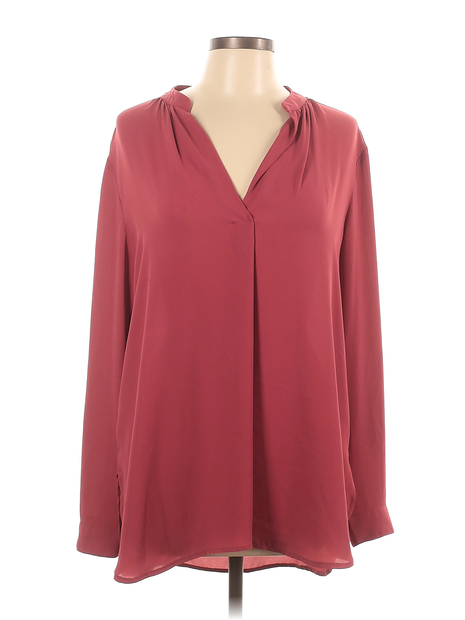 Ann Taylor Loft 100 Polyester Solid Burgundy Long Sleeve Blouse Size L
