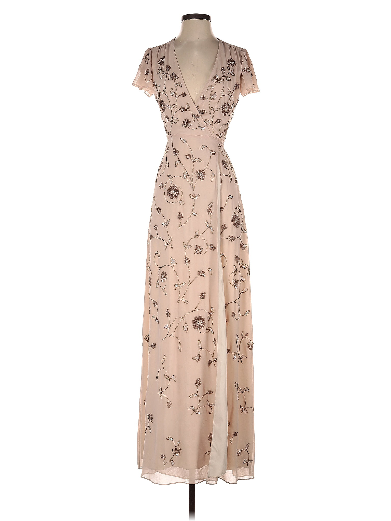 Bhldn 100 Polyester Floral Tan Cocktail Dress Size 4 37 Off Thredup