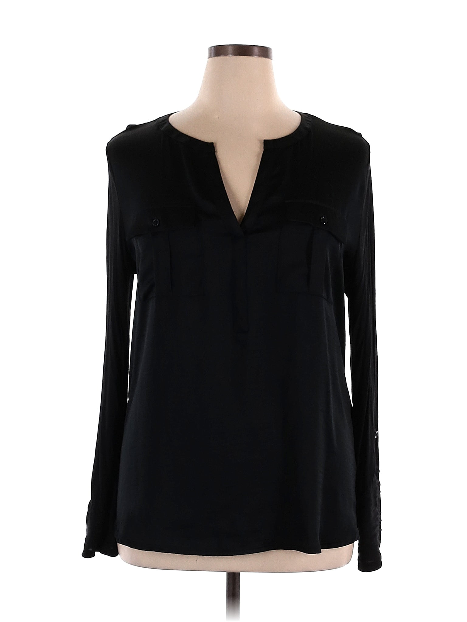 Soho JEANS NEW YORK & COMPANY 100% Rayon Black Long Sleeve Blouse Size ...