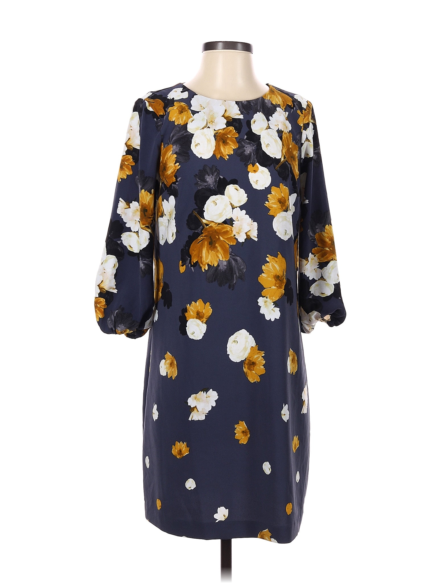 Ann Taylor Factory Color Block Floral Navy Blue Casual Dress Size 2 ...