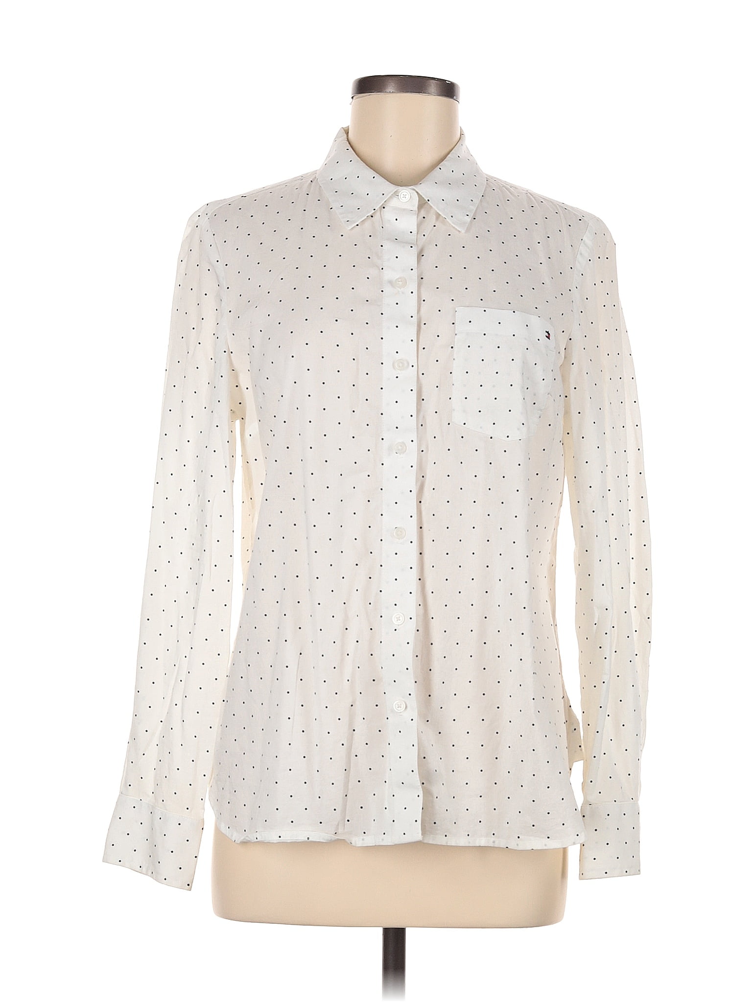 Tommy Hilfiger 100 Cotton Polka Dots White Ivory Long Sleeve Button