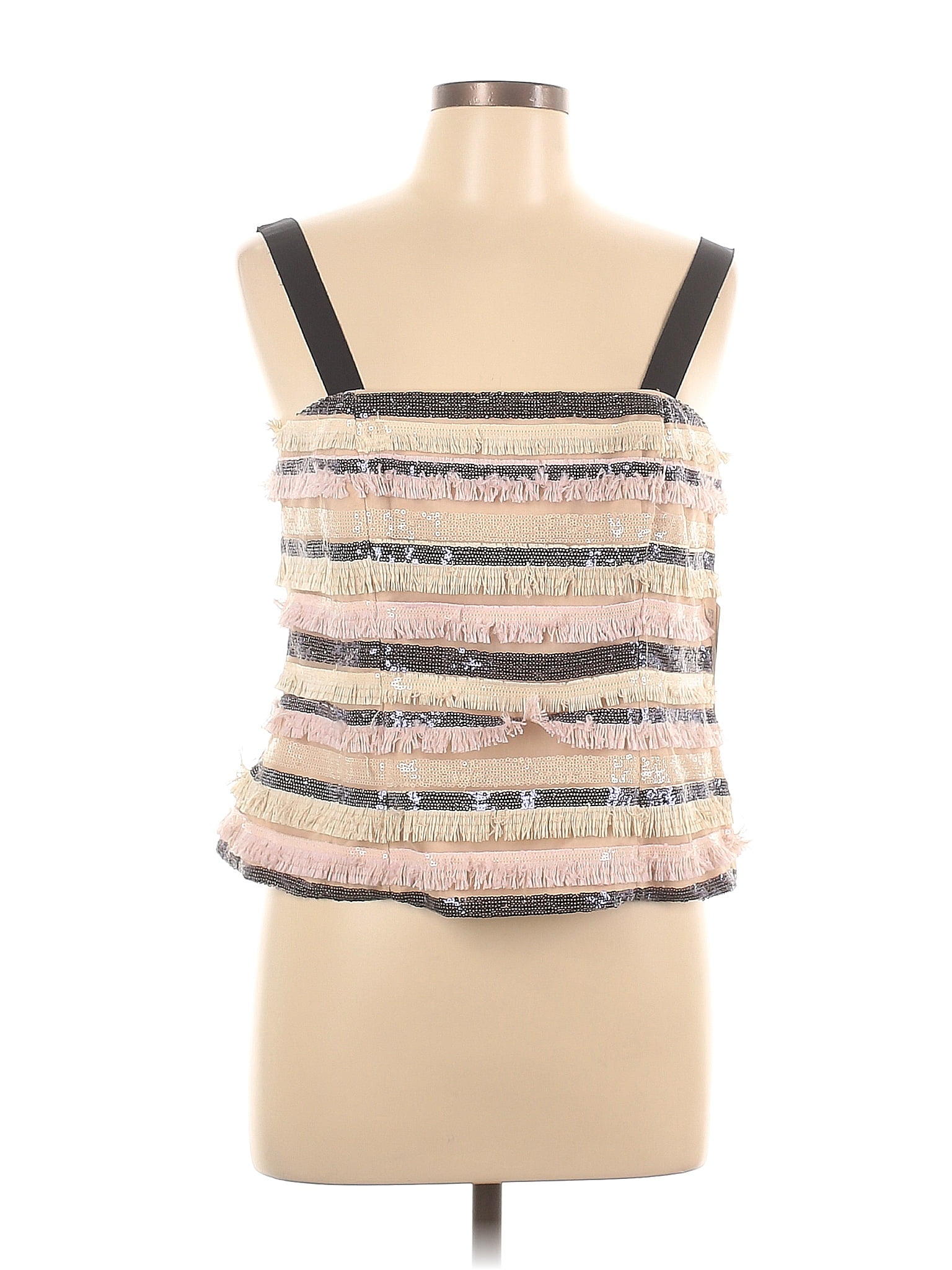 W by Worth 100% Polyester Stripes Multi Color Pink Sleeveless Blouse ...