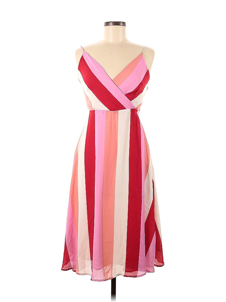Lulus 100 Polyester Stripes Multi Color Pink Casual Dress Size M 56