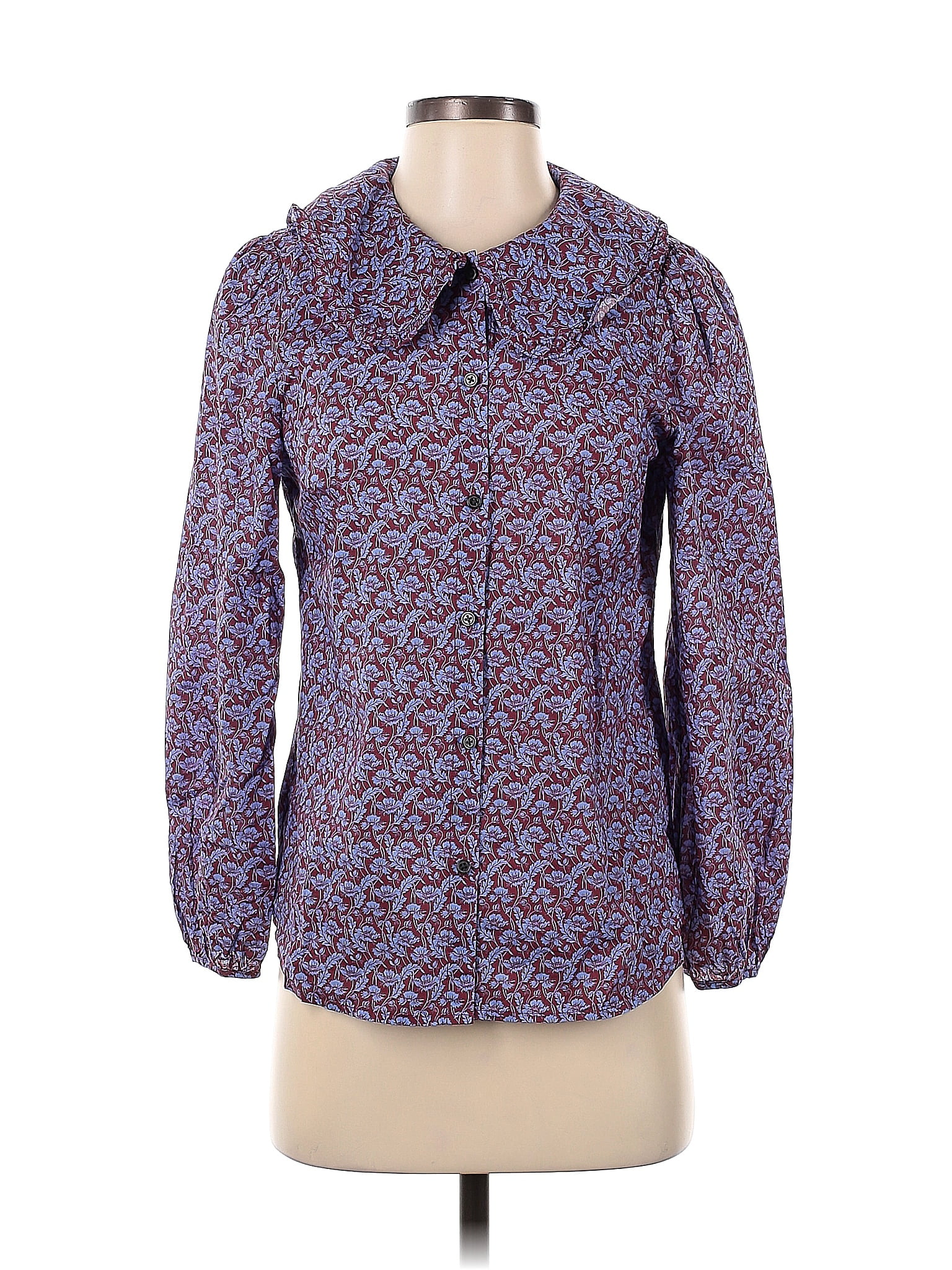 Liberty Art Fabrics for J.Crew 100% Cotton Chevron-herringbone Chevron Purple Long Sleeve Button ...