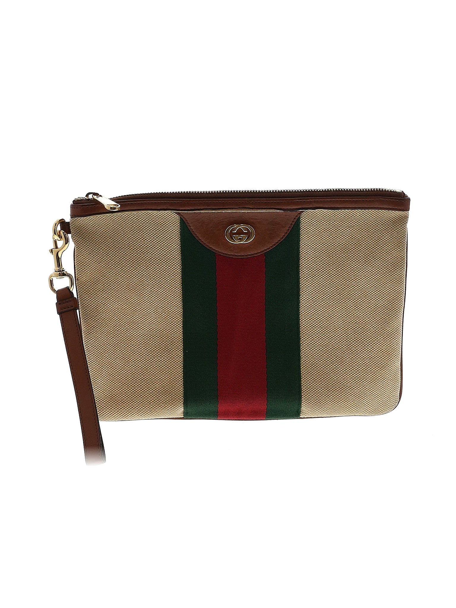 Gucci Color Block Solid Stripes Tan Sherry Beige Canvas Wristlet One ...