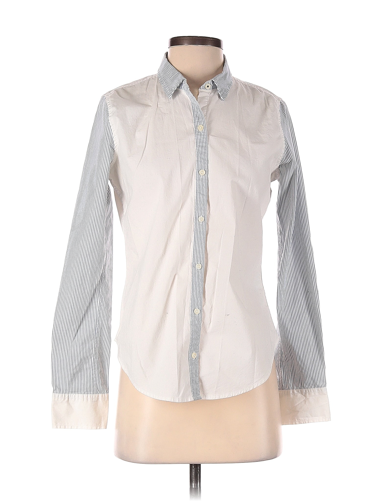 Abercrombie & Fitch Color Block Stripes White Gray Long Sleeve Button ...