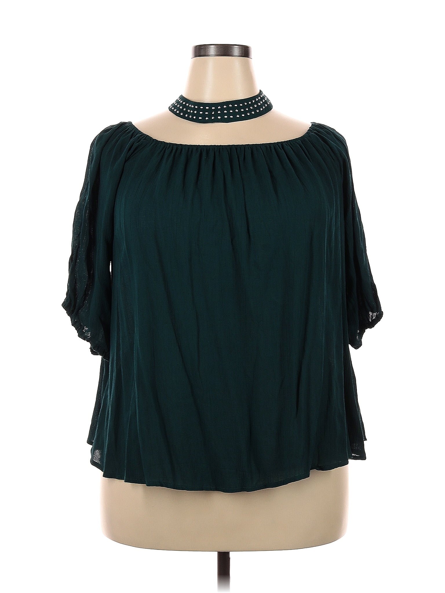 Unique Spectrum 100% Rayon Teal Short Sleeve Blouse Size 2X (Plus) - 41 ...