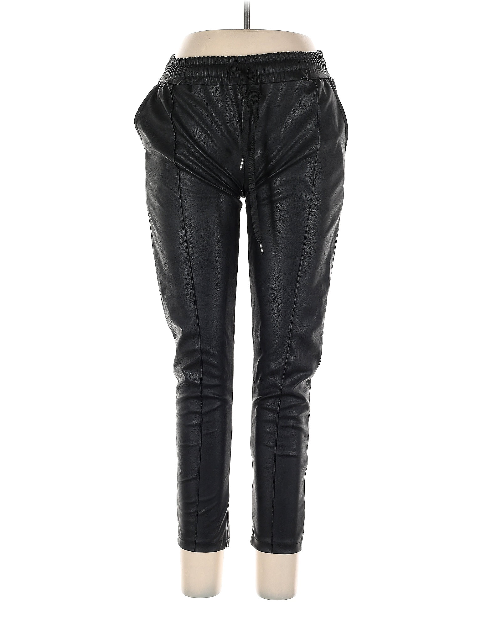 Venti6 100% Polyamide Solid Black Faux Leather Pants Size L - 65% off ...